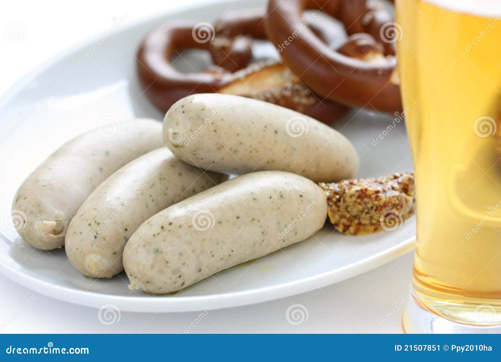 Weisswurst, Pretzel and Beer Stock Image - Image of background, germany ...