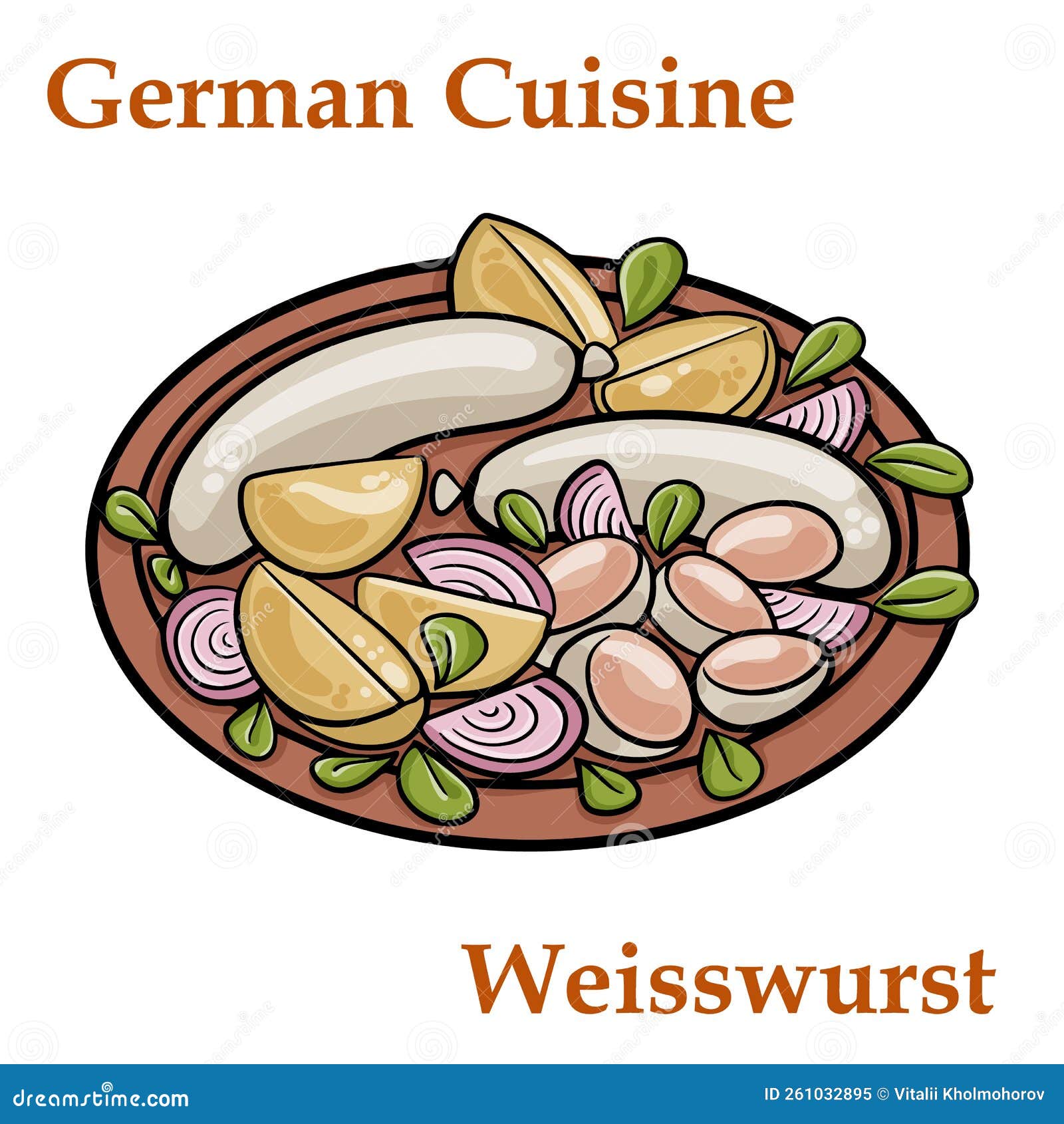 Weisswurst, White Sausage Of Minced Veal And Pork Cartoon Vector ...