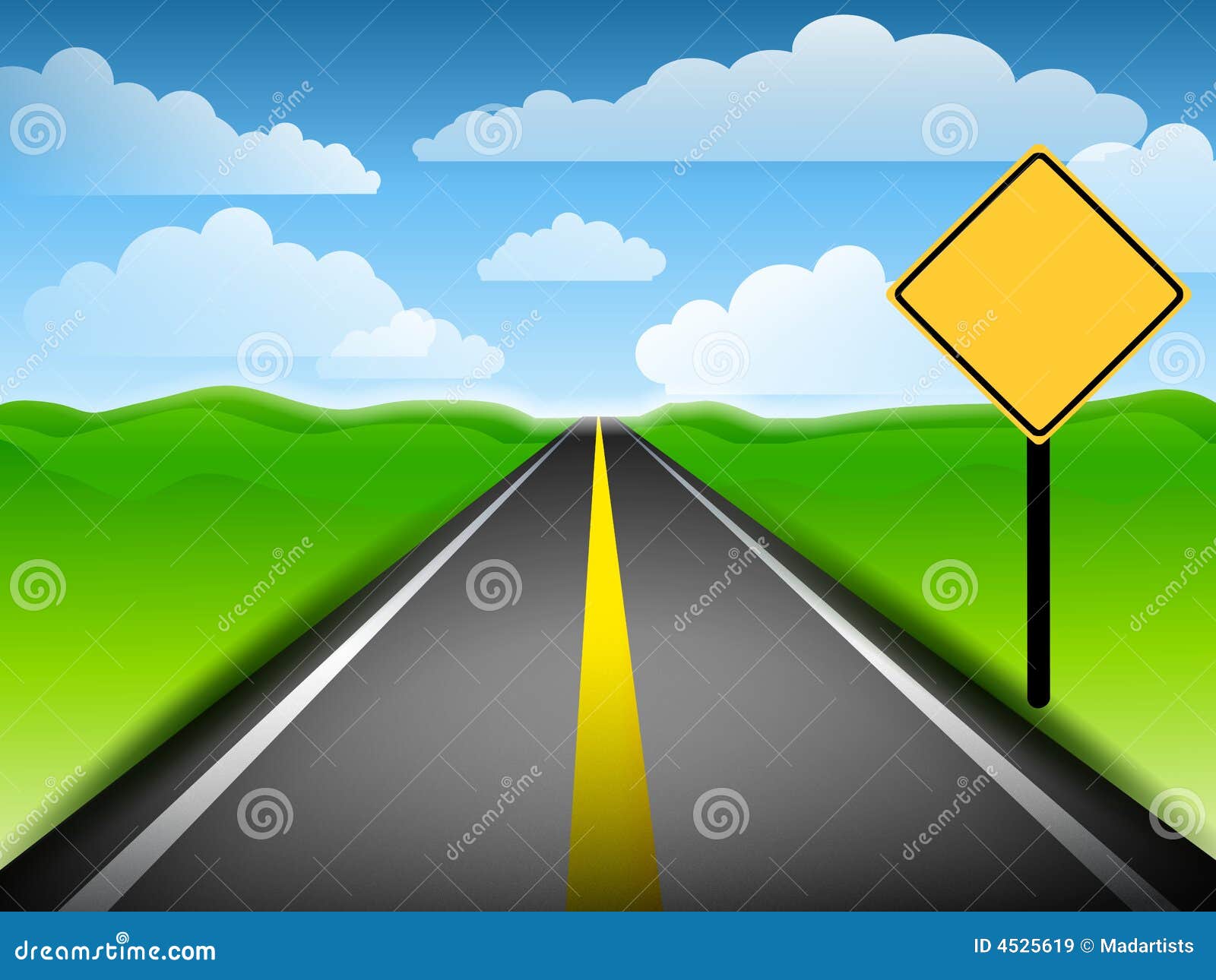 Weiter Weg Mit Unbelegtem Gelbem Zeichen Stock Abbildung - Illustration ...