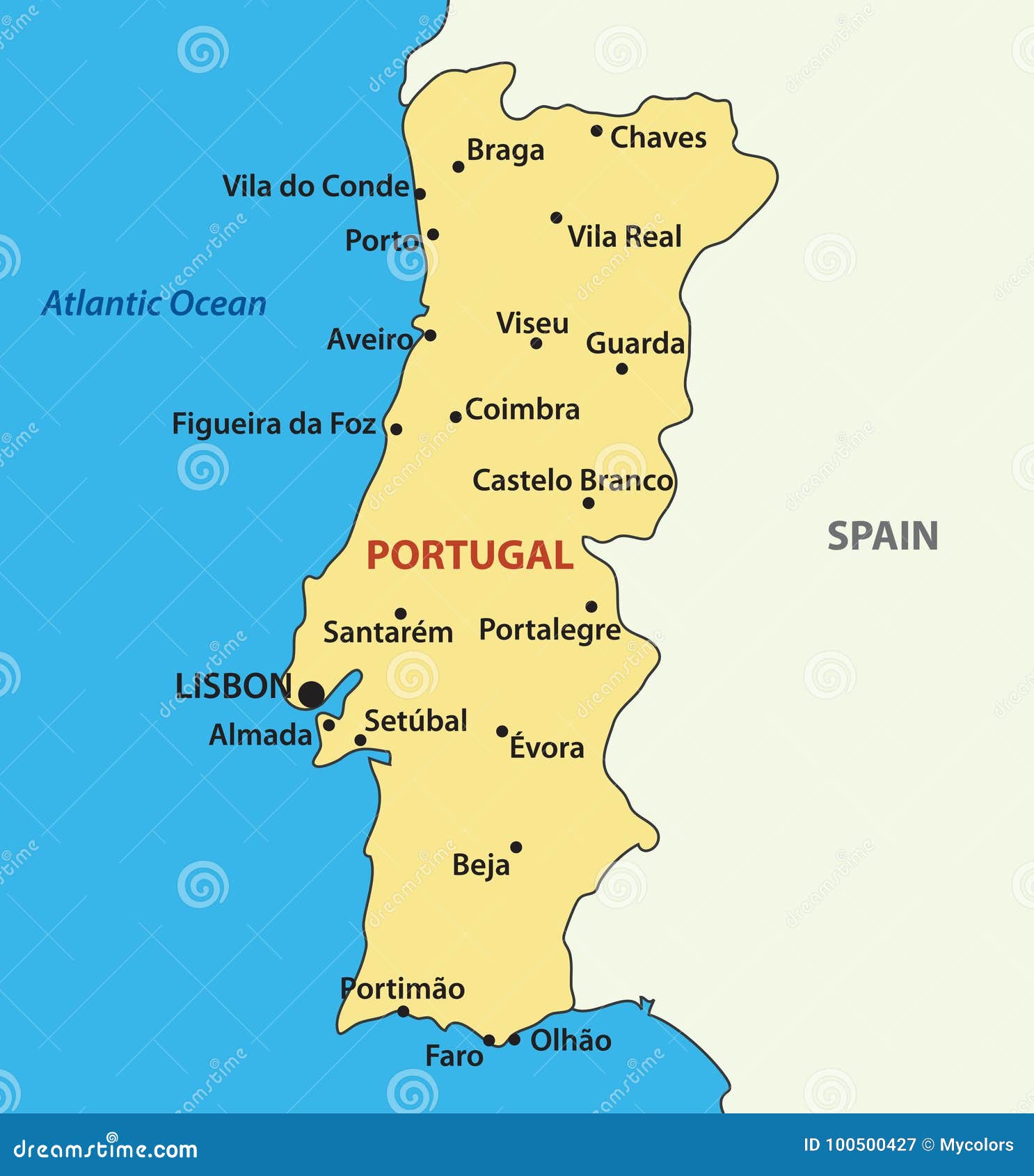 Wektorowa mapa Portugalia ilustracja wektor. Ilustracja złożonej z ...