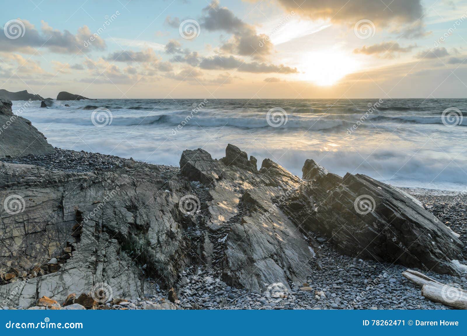 Welcombe Mouth Bay sunset stock image. Image of wave - 78262471