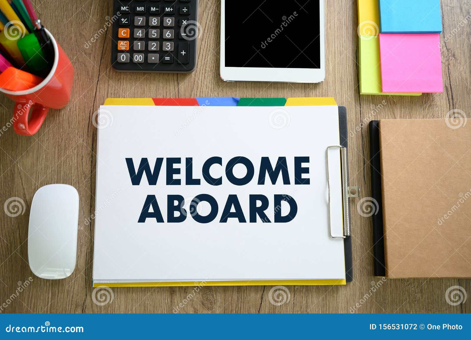 Welcome Aboard Concept. Funny Cactus On Workplace In The Office Royalty ...