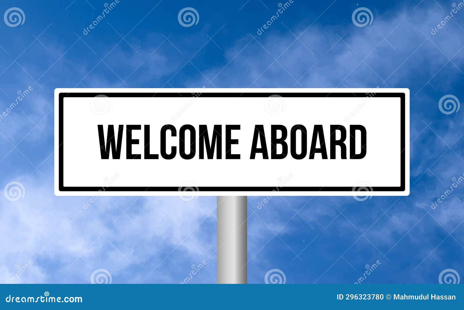 Welcome Aboard Road Sign on Blue Sky Background Stock Photo - Image of ...