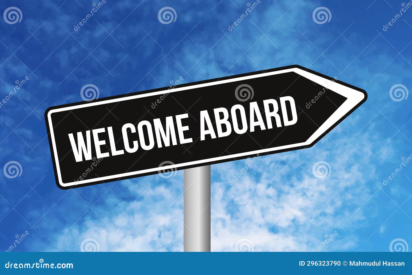 Welcome Aboard Road Sign on Blue Sky Background Stock Photo - Image of ...