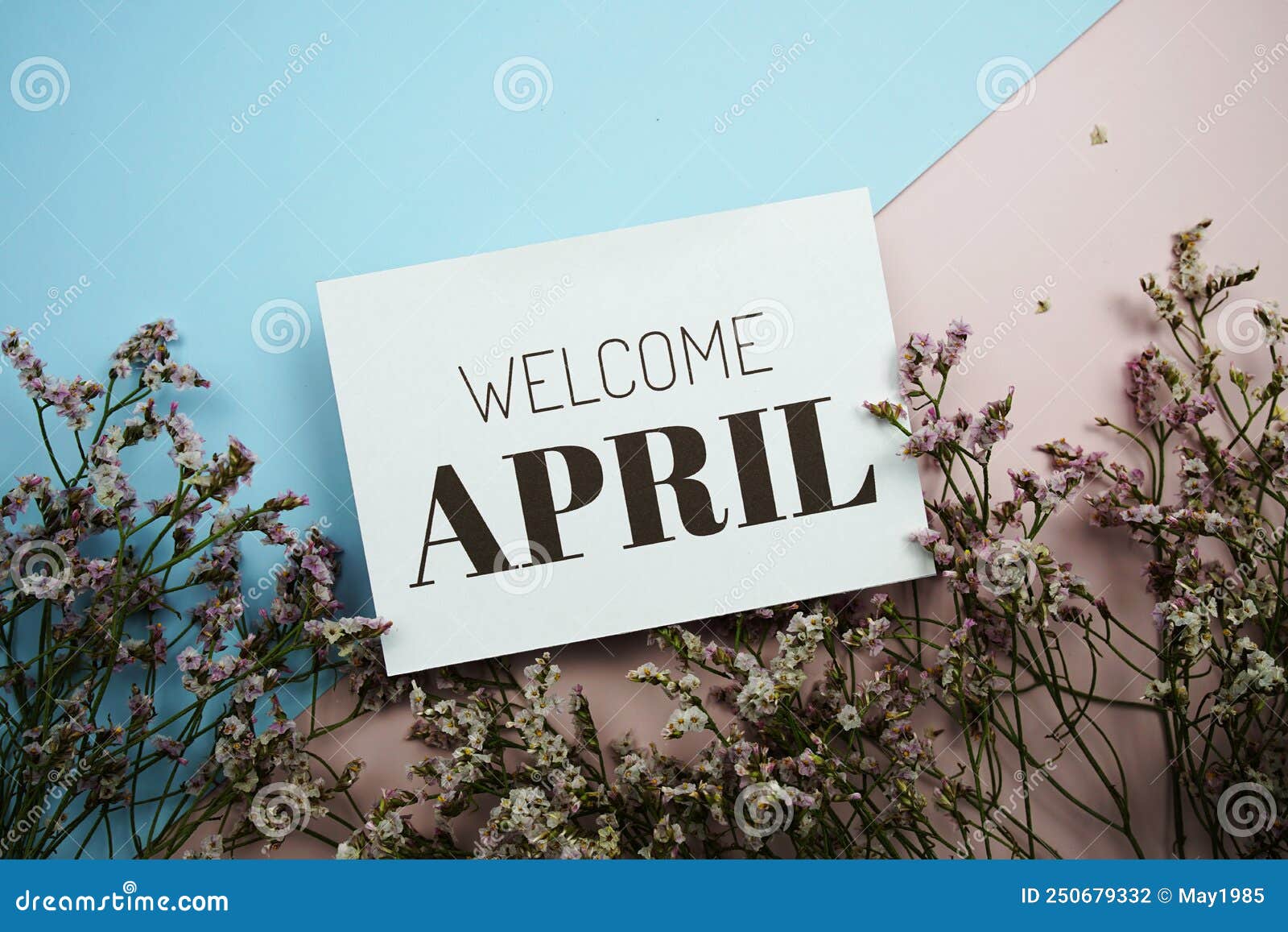 Welcome April Written On Paper Card With Flower Frame Decoraton On Pink ...