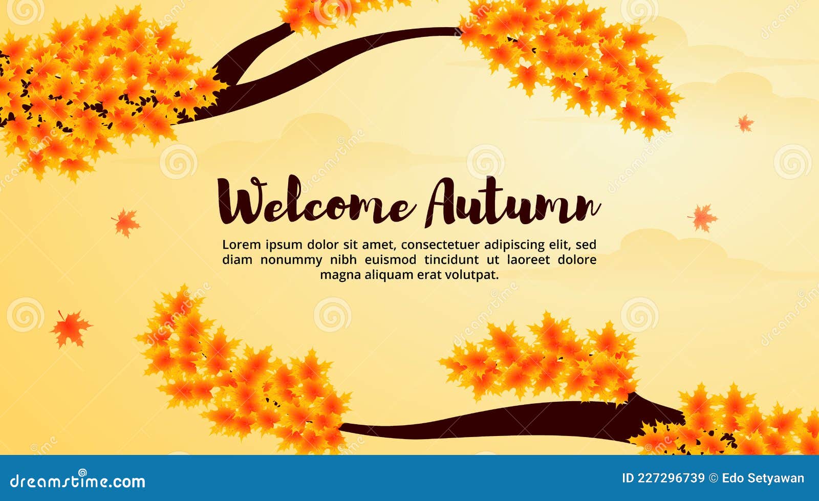 Welcome Autumn Background with a Maple Tree and Falling Leaves Stock ...