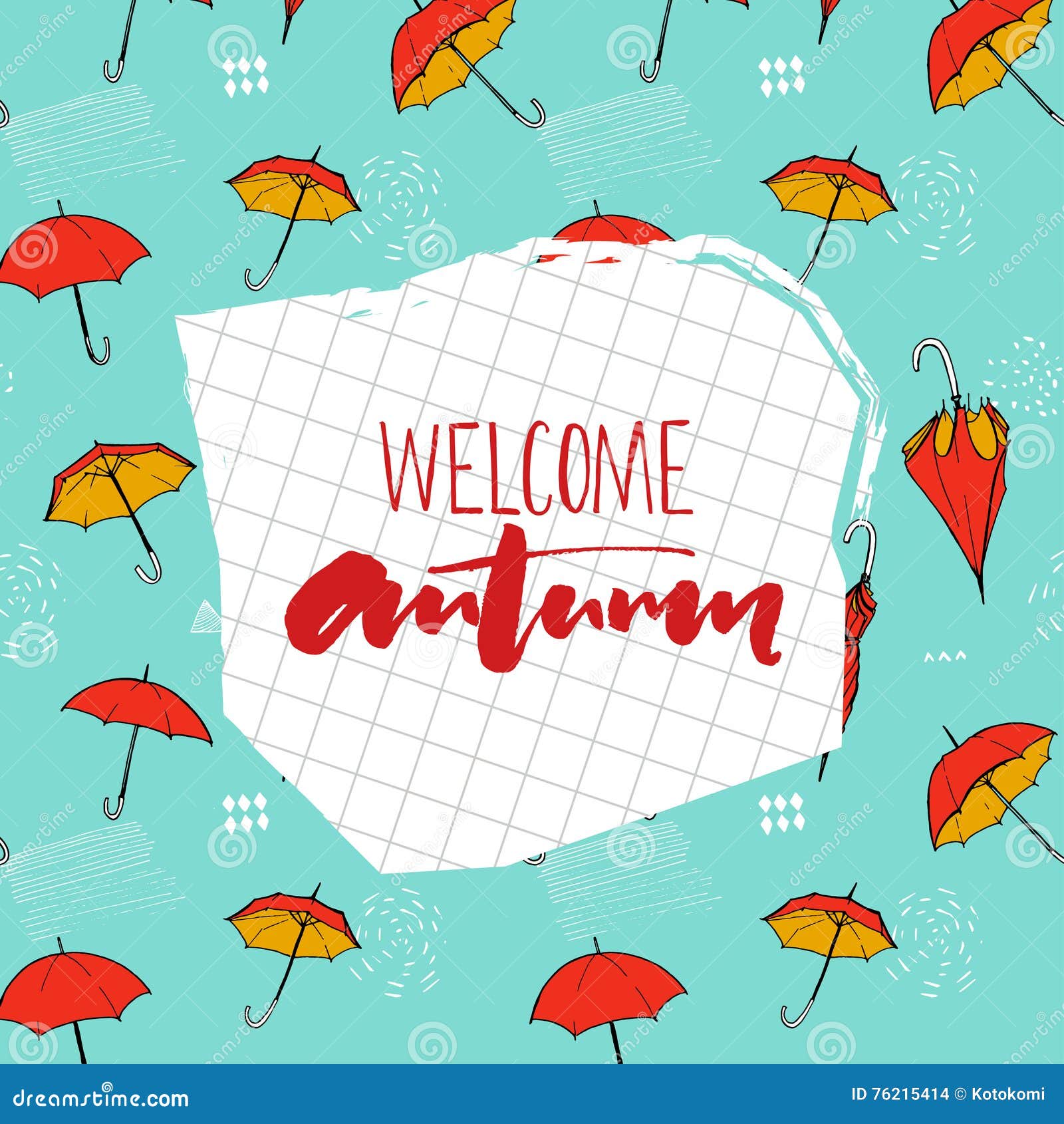 Welcome Autumn Banner With Brush Calligraphy And Drawing Of Posy Of The ...