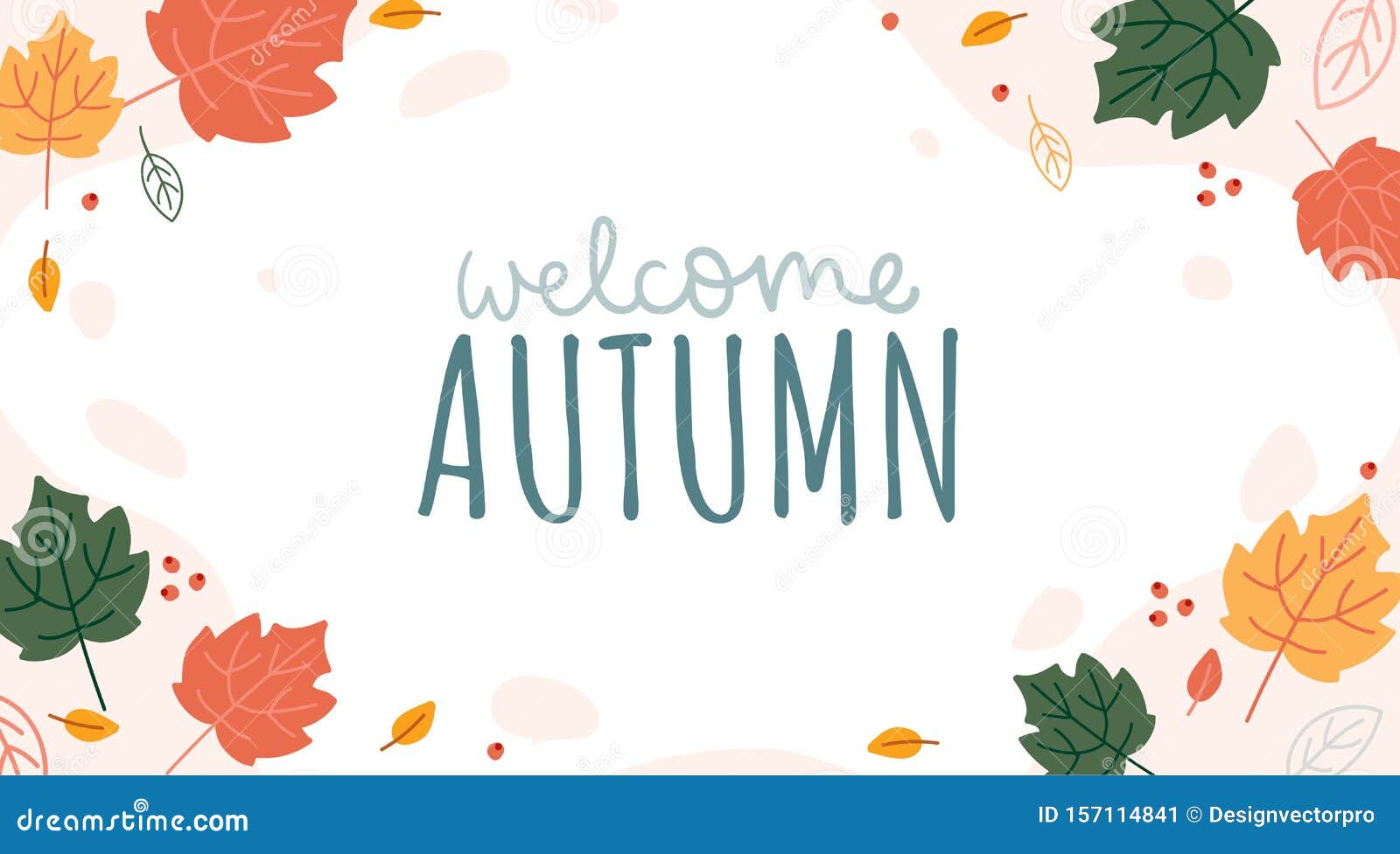 Welcome Autumn Banner With Brush Calligraphy And Drawing Of Posy Of The ...