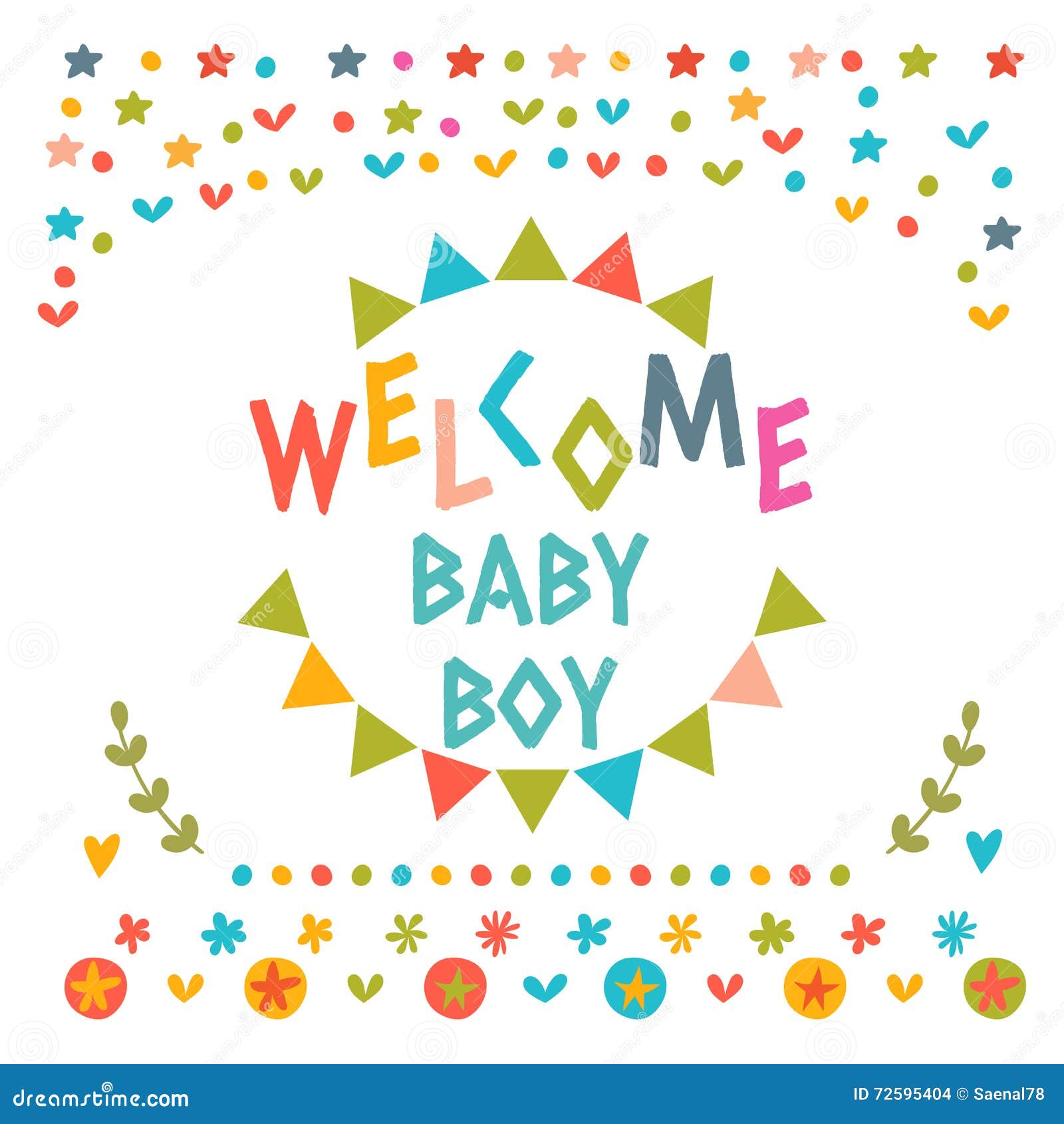 Welcome Baby Boy Shower Card. Cute Postcard with Decorative Elem Stock ...