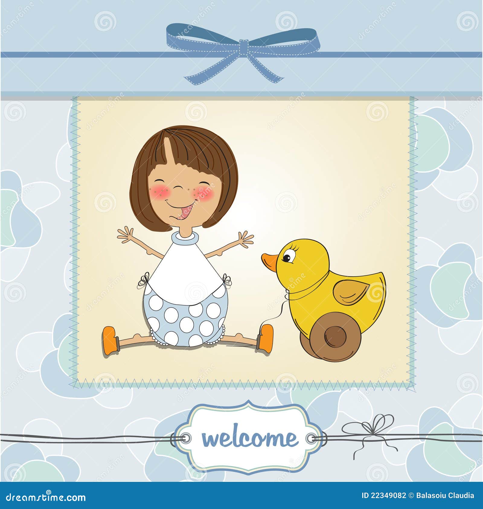 Welcome Baby Card with Girl Stock Illustration - Illustration of draw ...