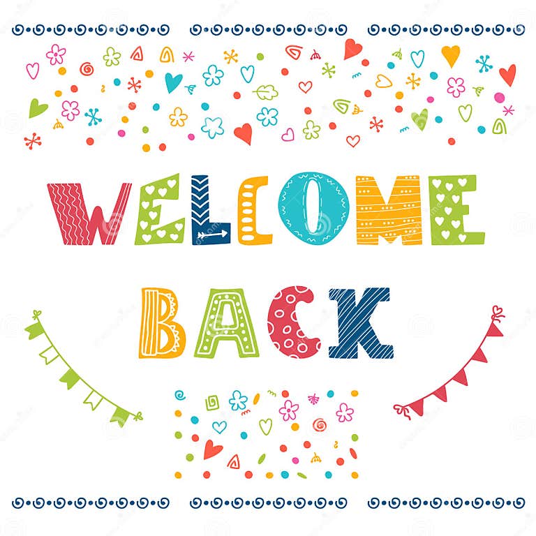 Welcome Back Lettering Text. Hand Drawn Design Elements Stock Vector ...