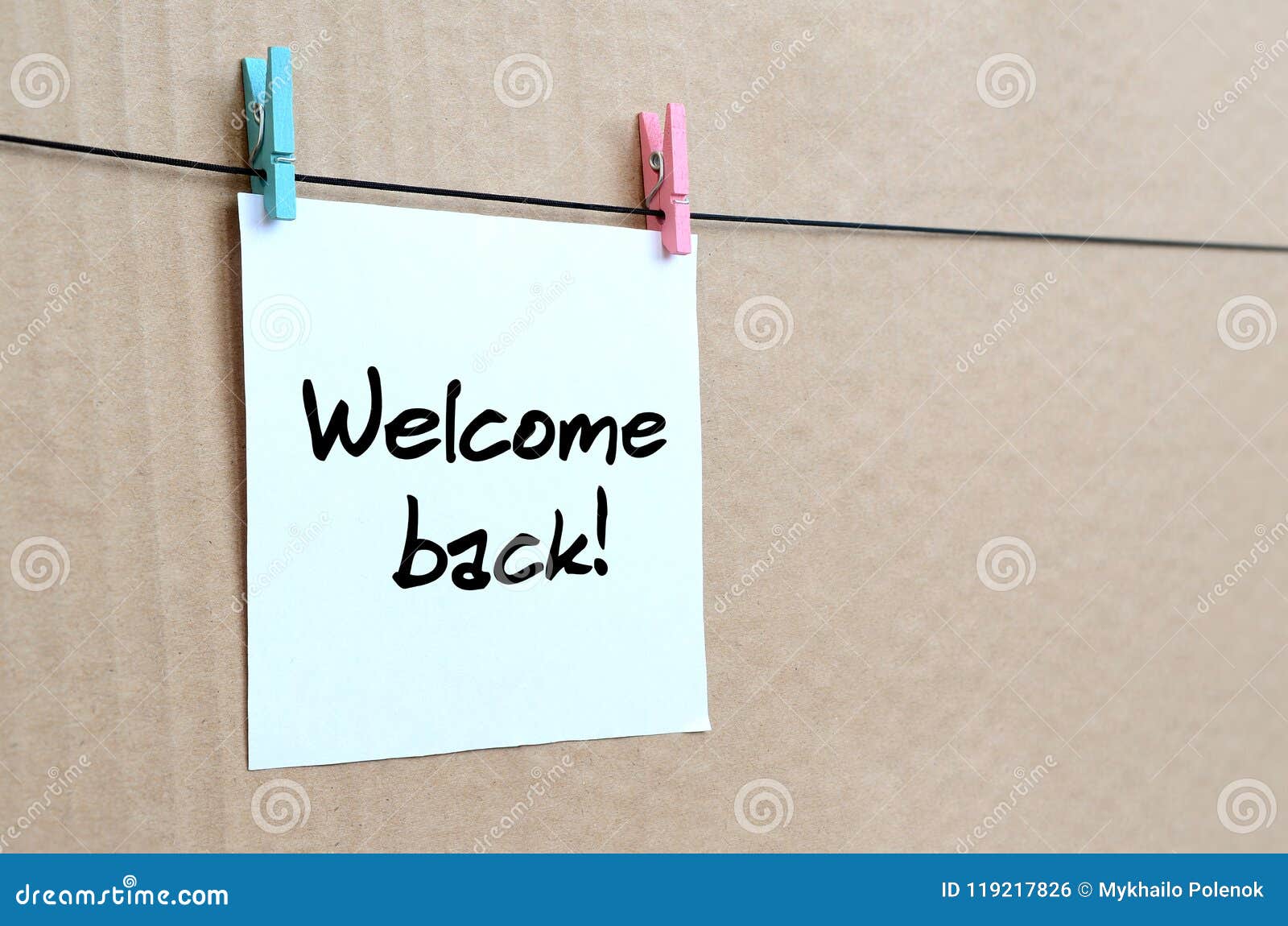 Welcome Back! Note is Written on a White Sticker that Hangs with Stock ...