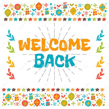 Welcome Back Text with Colorful Design Elements. Cute Postcard Stock ...