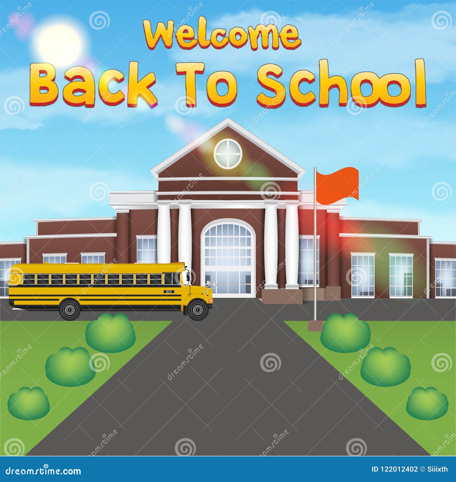 Welcome Back To School with Front School Building Stock Vector ...