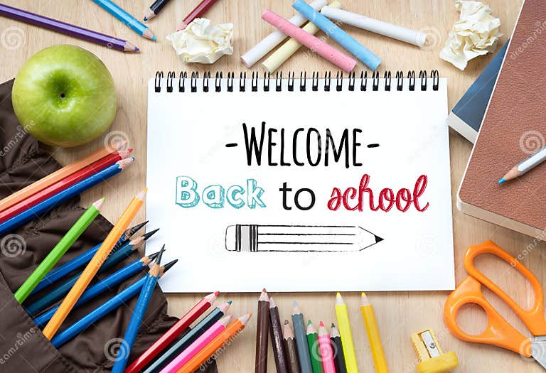 Welcome Back To School on Note Paper Stock Photo - Image of binder ...