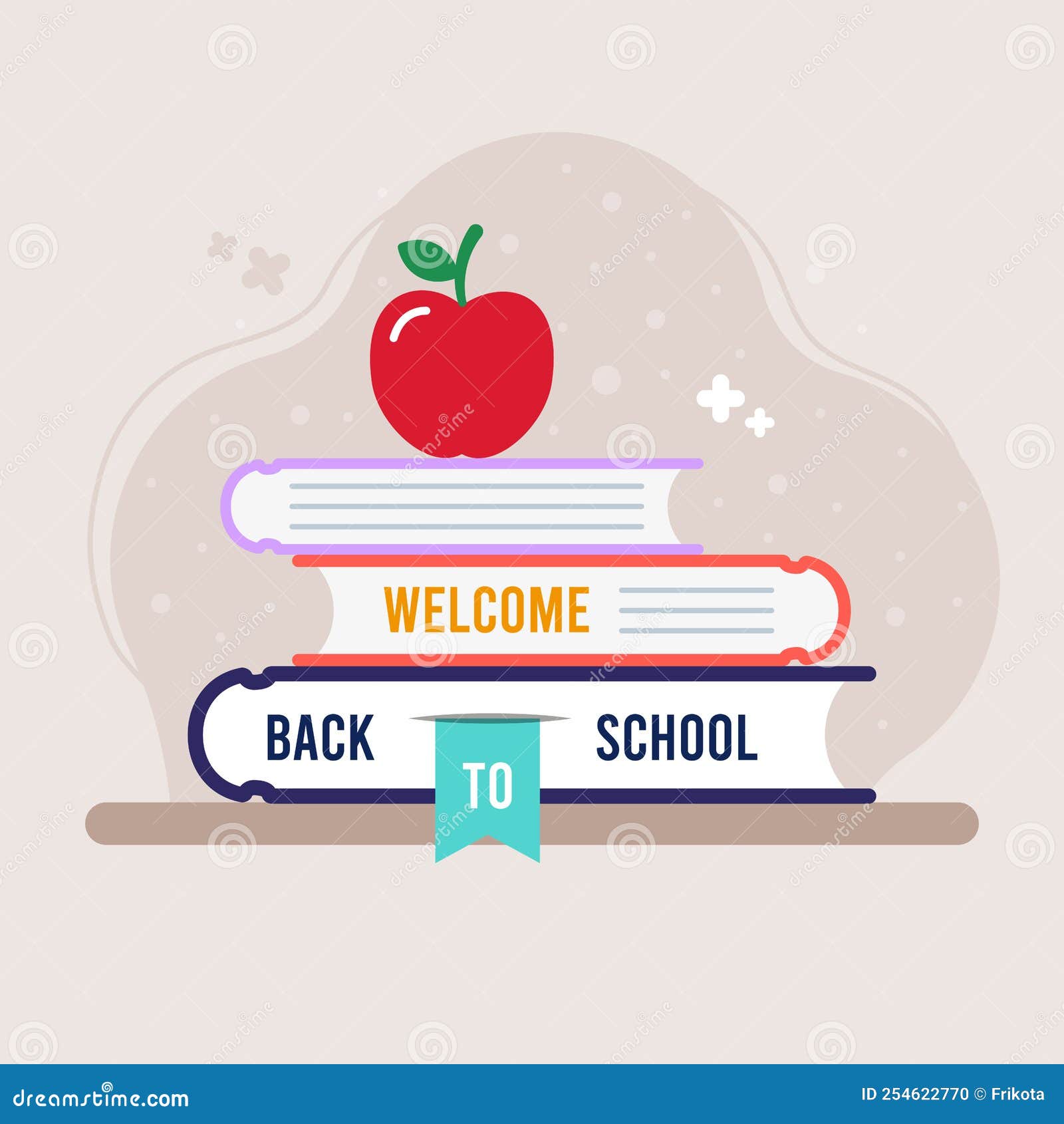 Welcome Back To School Square Banner. a Red Apple on Top of a Stack of ...
