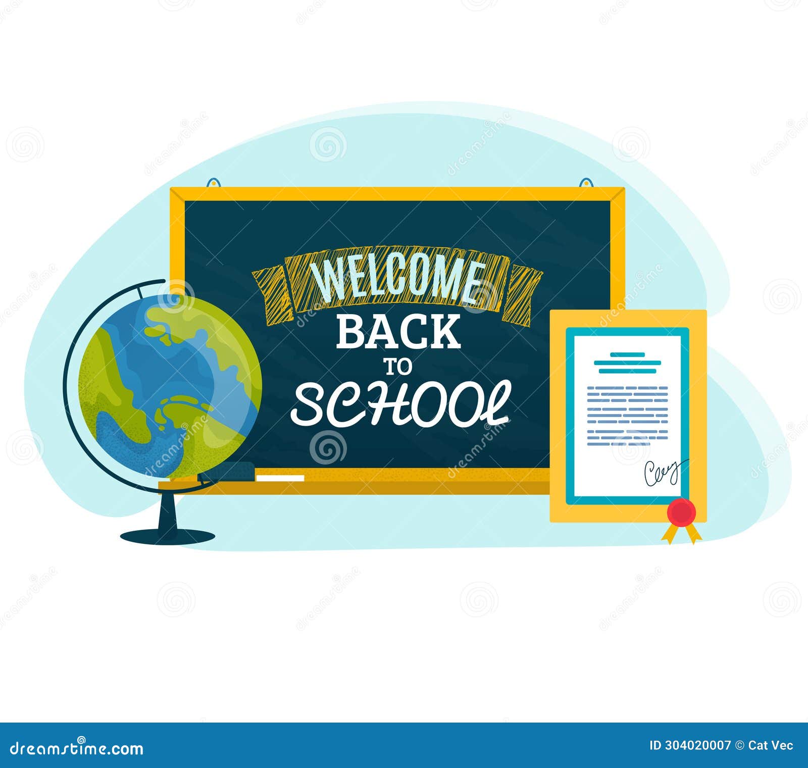 Welcome Back To School Text on Blackboard with Globe and Diploma ...