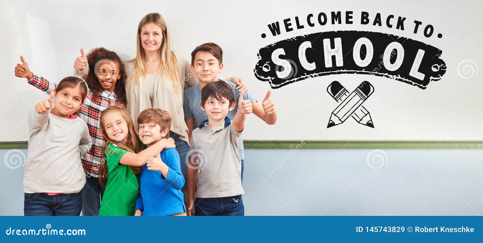 Welcome Back To School on Whiteboard Stock Image - Image of group, kids ...