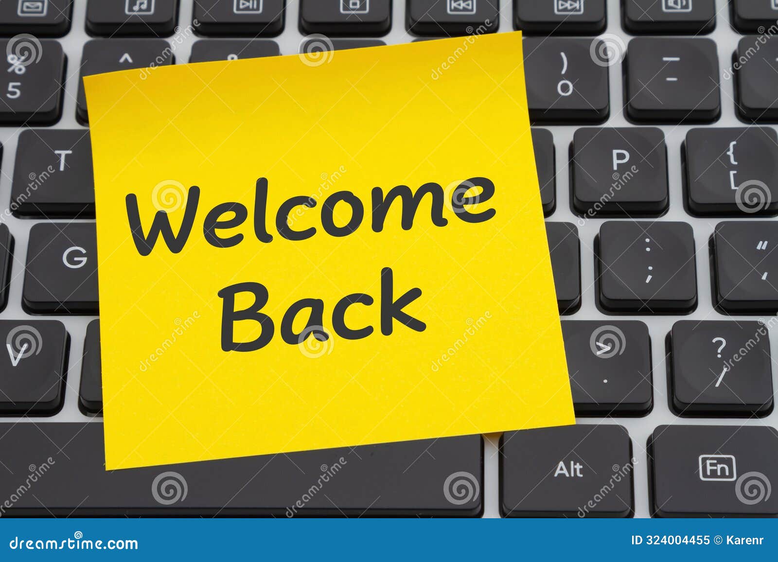 Welcome Back on Yellow Sticky Note on a Computer Keyboard Stock Image ...