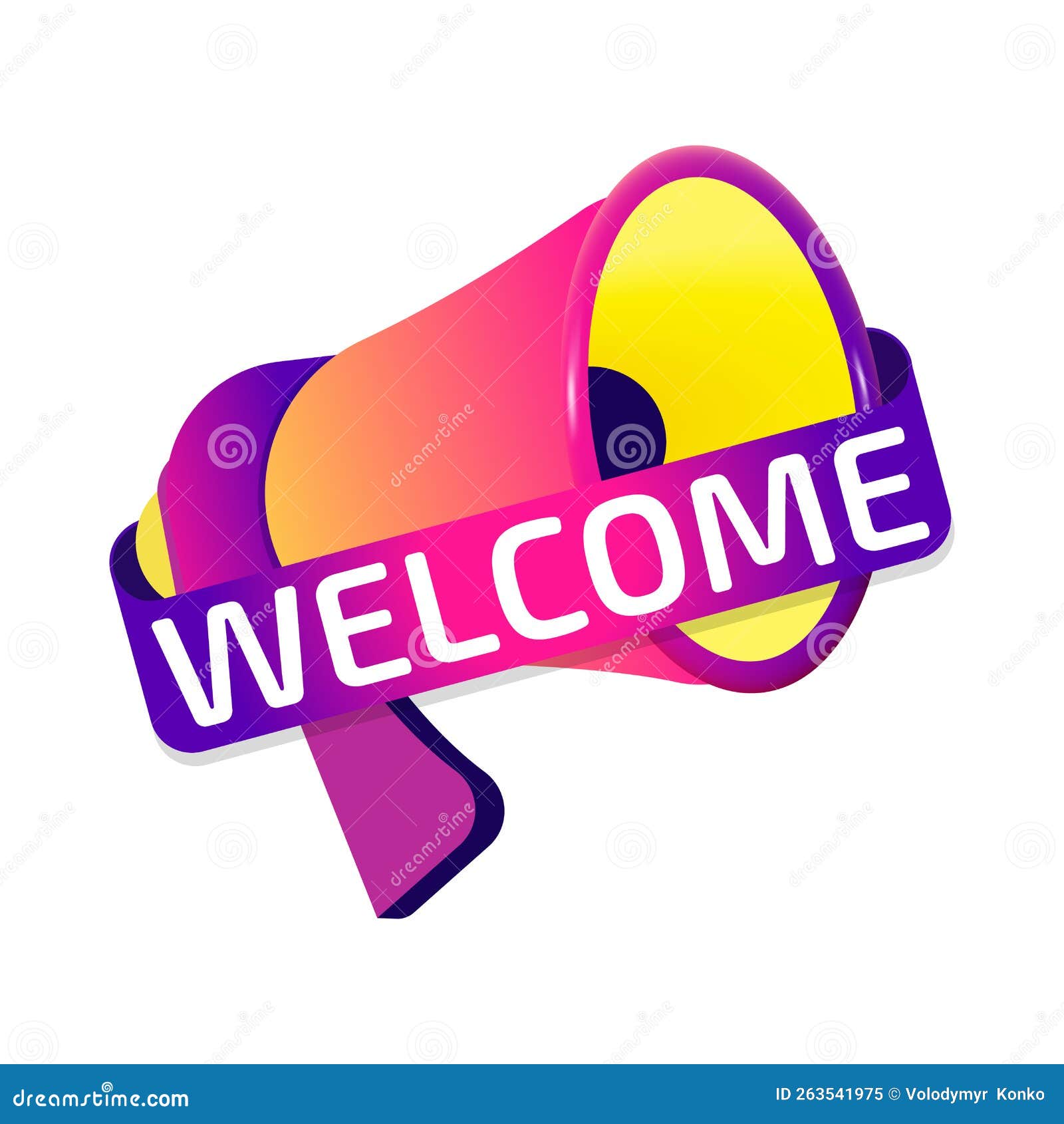 Welcome Banner Label, Badge Icon with Megaphone. Flat Design Stock ...