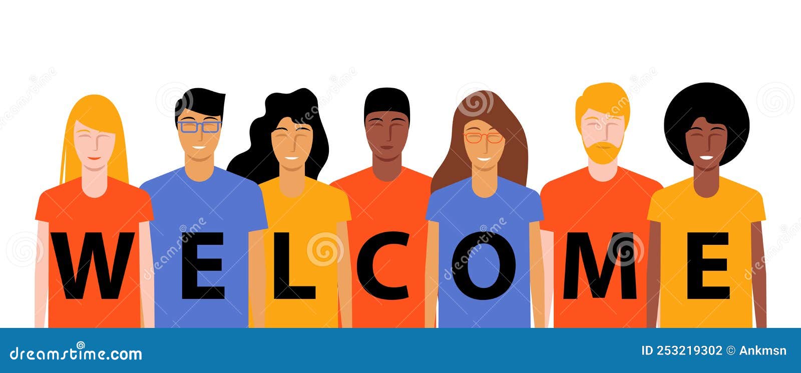 Welcome Banner Teamwork Community. Vector Diverse Group Friend Stock ...