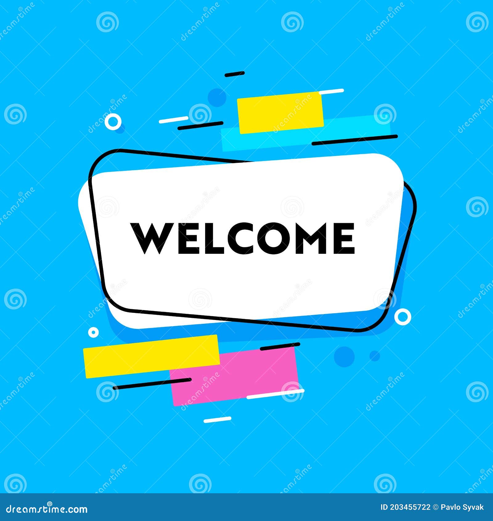 Welcome Banner with Typography and Abstract Shapes on Blue Background ...
