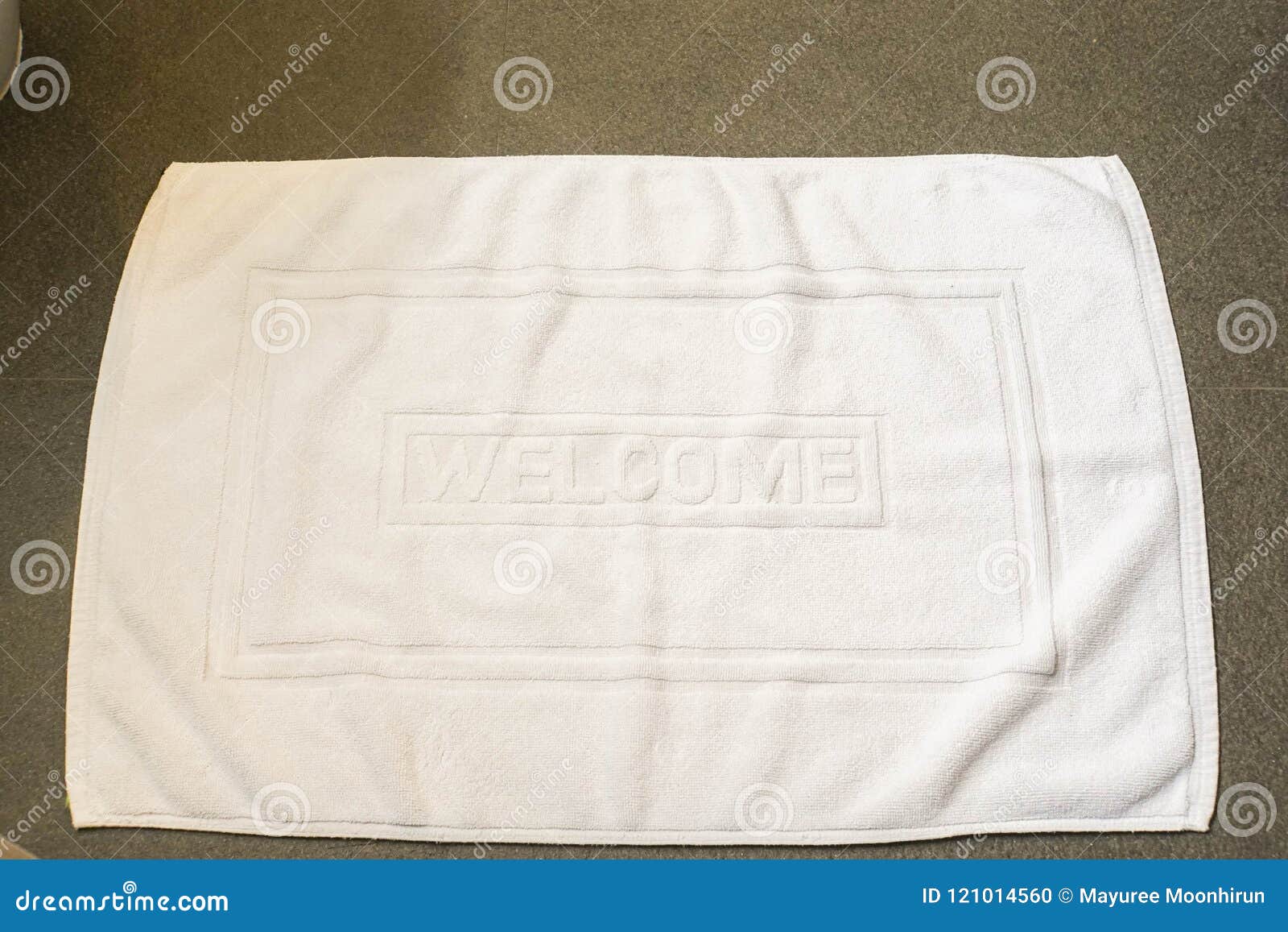 Welcome Bath Mat in the Bathroom Stock Photo - Image of entrance, foot ...