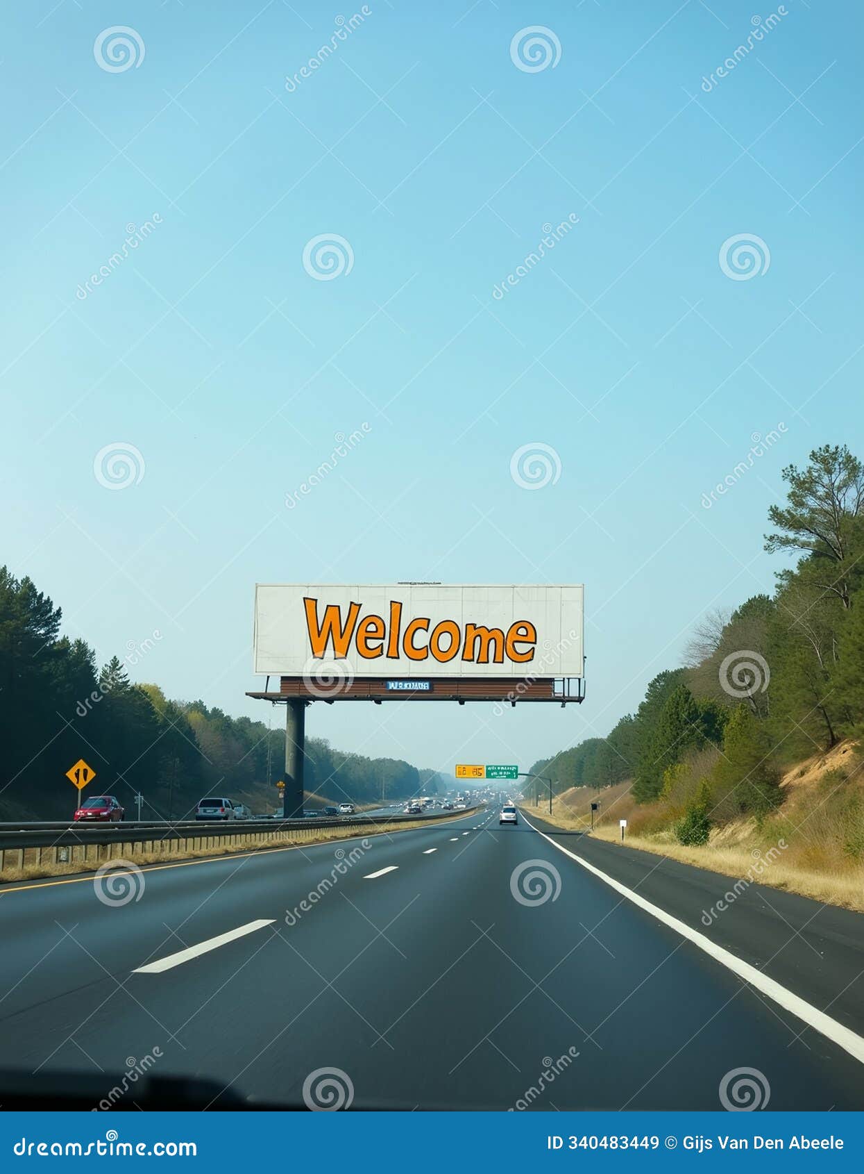Welcome Billboard Against Scenic Highway Backdrop Stock Illustration ...