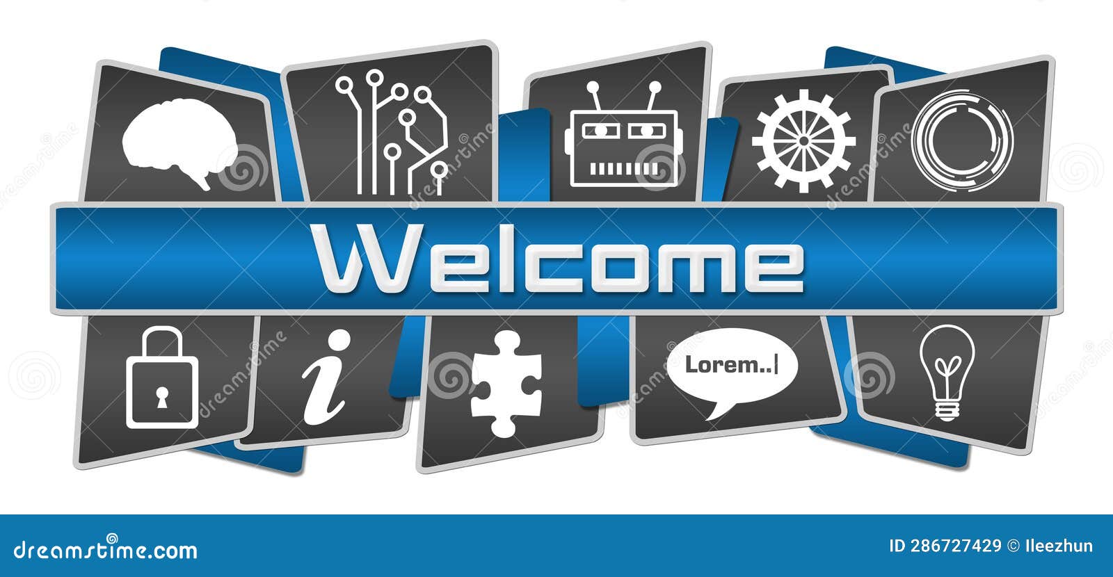 Welcome Blue Grey AI Technology Symbols Top Bottom Stock Illustration ...