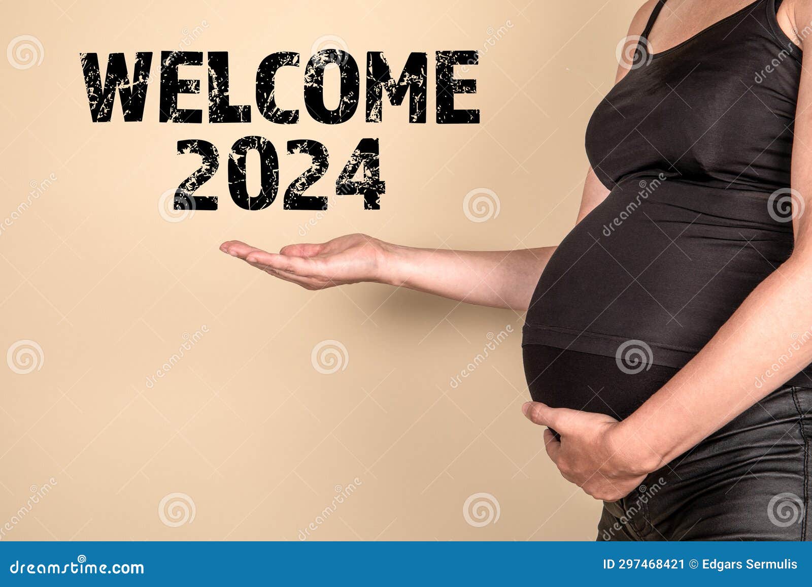 Welcome 2024 Concept. a Pregnant Woman Points To the Text Stock Image ...