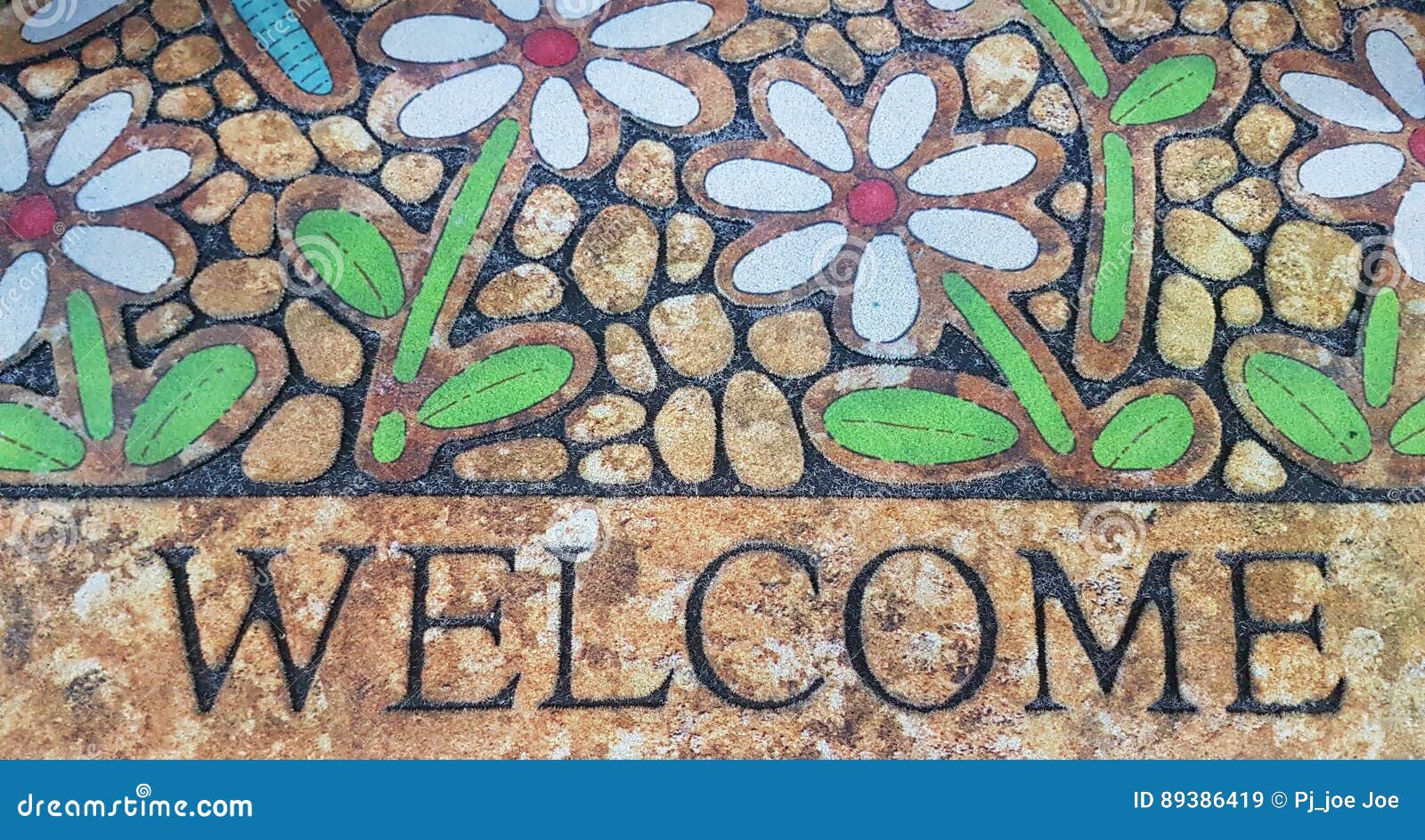 Welcome Door Mat With Female Feet. Friendly Grey Door Mat Closeup With ...