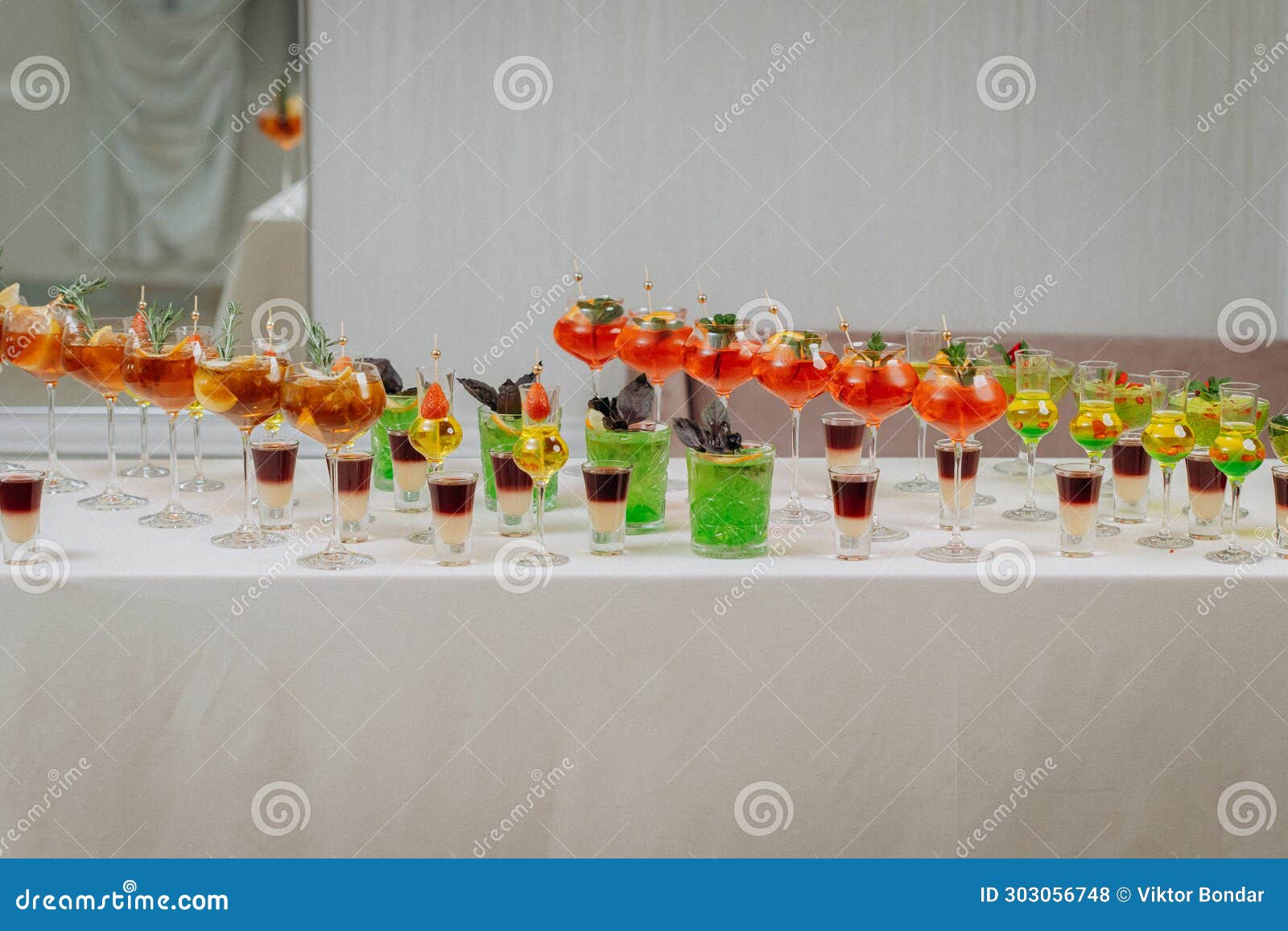 Welcome Drink with Cocktail Glasses and Drinks at an Event. Alcoholic ...