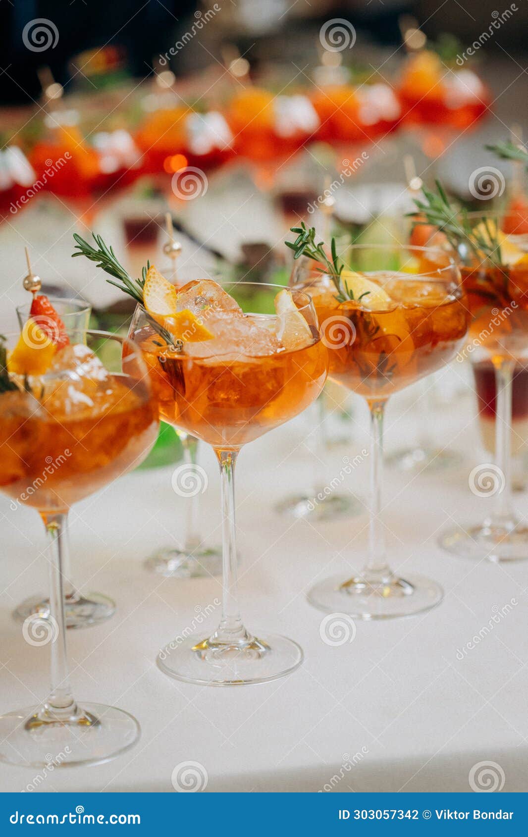Welcome Drink with Cocktail Glasses and Drinks at an Event. Alcoholic ...