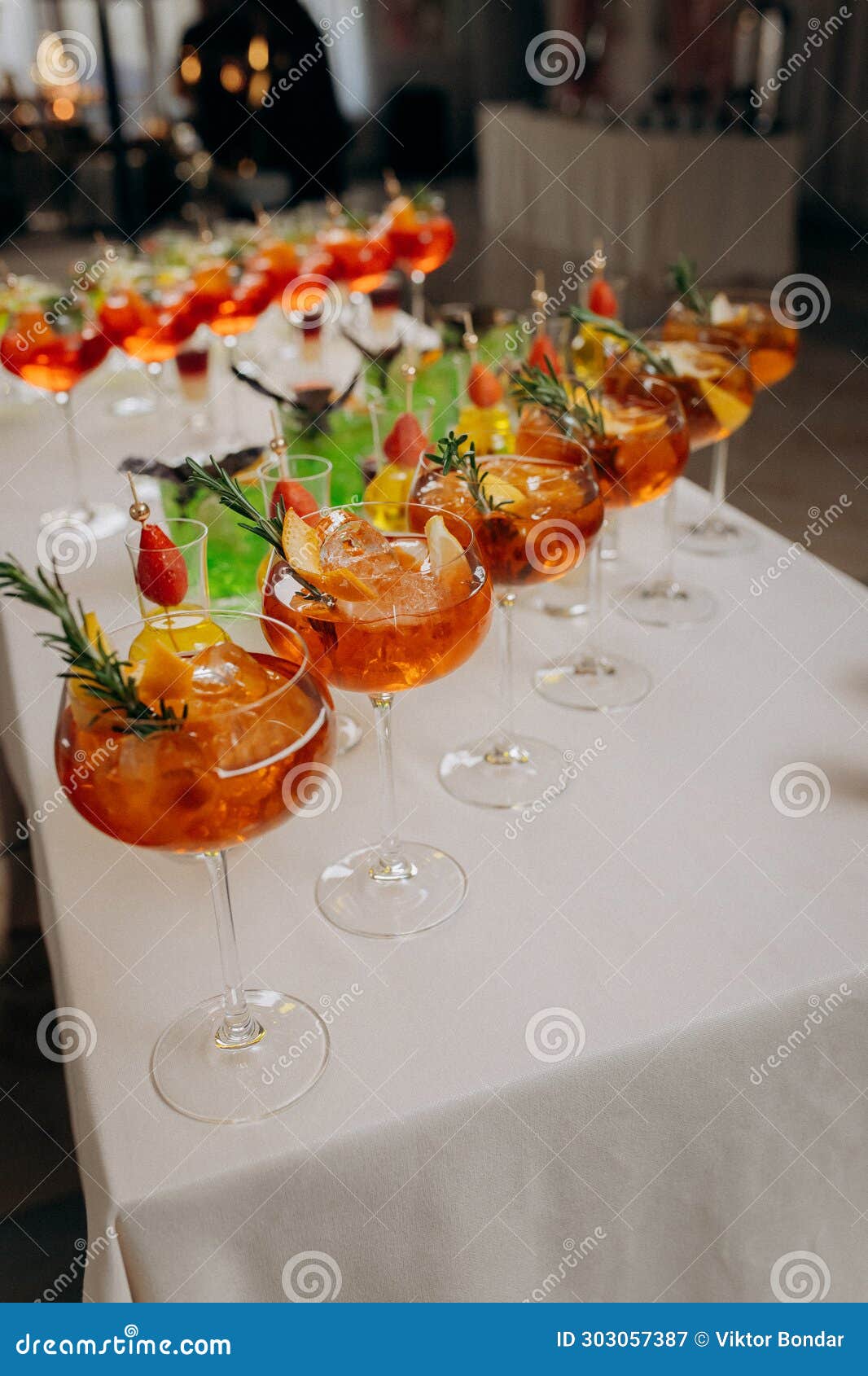 Welcome Drink with Cocktail Glasses and Drinks at an Event. Alcoholic ...