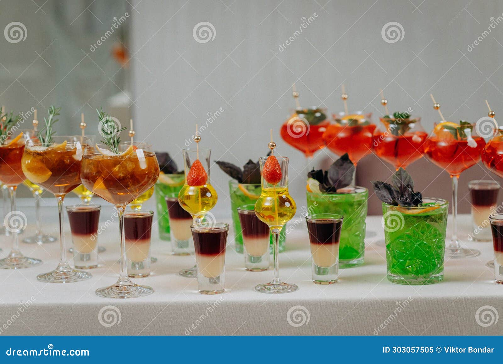 Welcome Drink with Cocktail Glasses and Drinks at an Event. Alcoholic ...