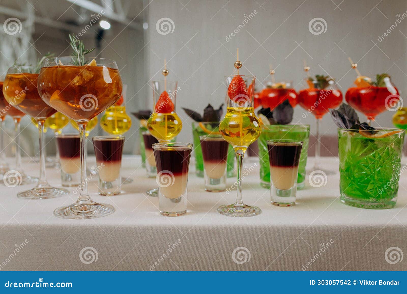 Welcome Drink with Cocktail Glasses and Drinks at an Event. Alcoholic ...