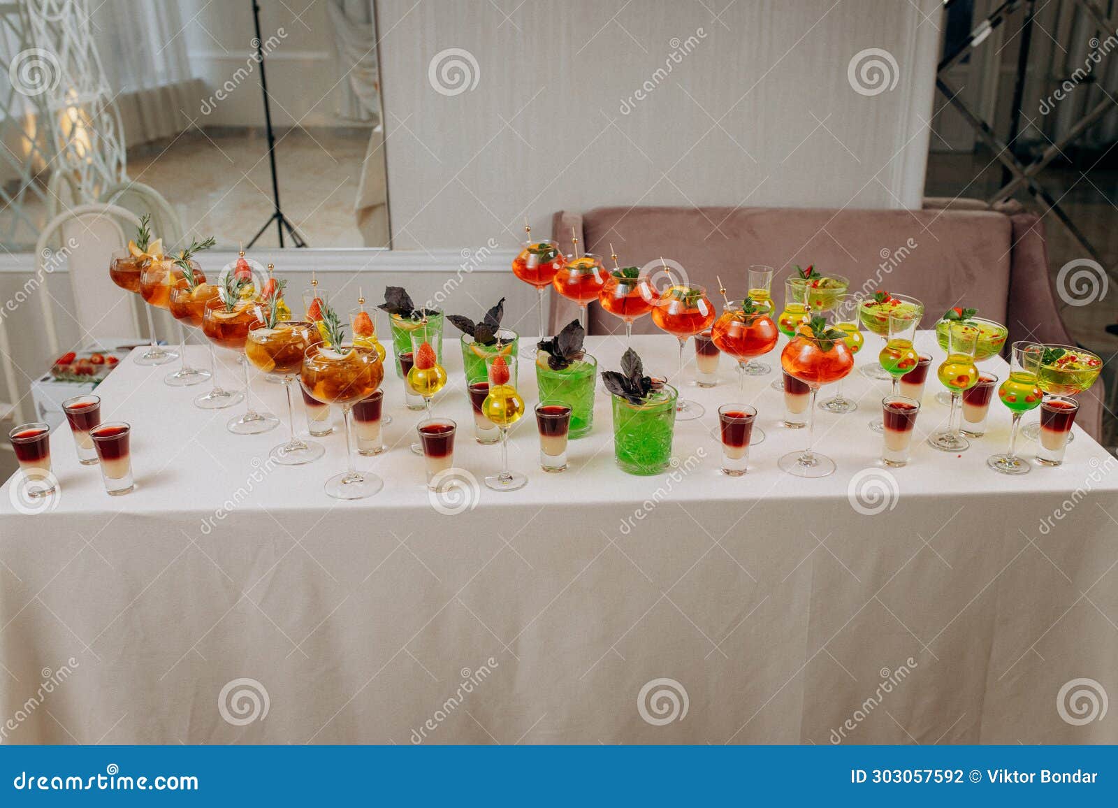 Welcome Drink with Cocktail Glasses and Drinks at an Event. Alcoholic ...