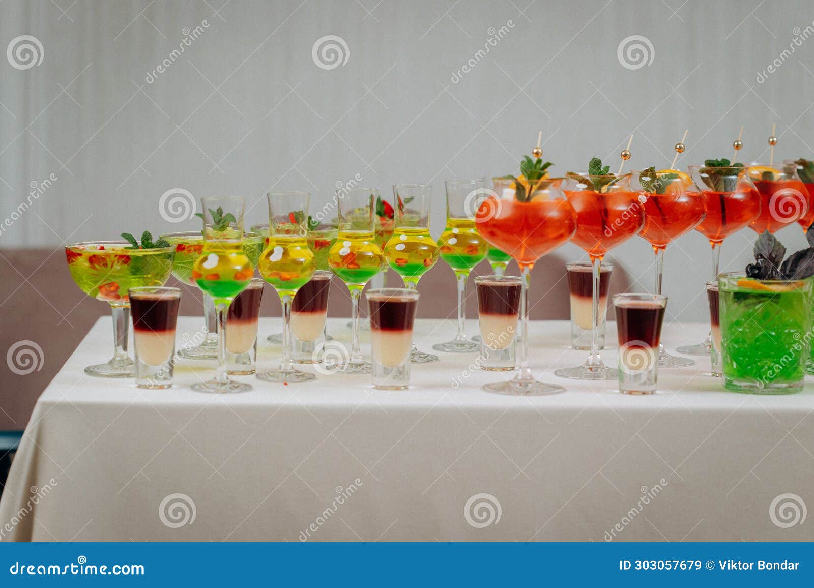 Welcome Drink with Cocktail Glasses and Drinks at an Event. Alcoholic ...