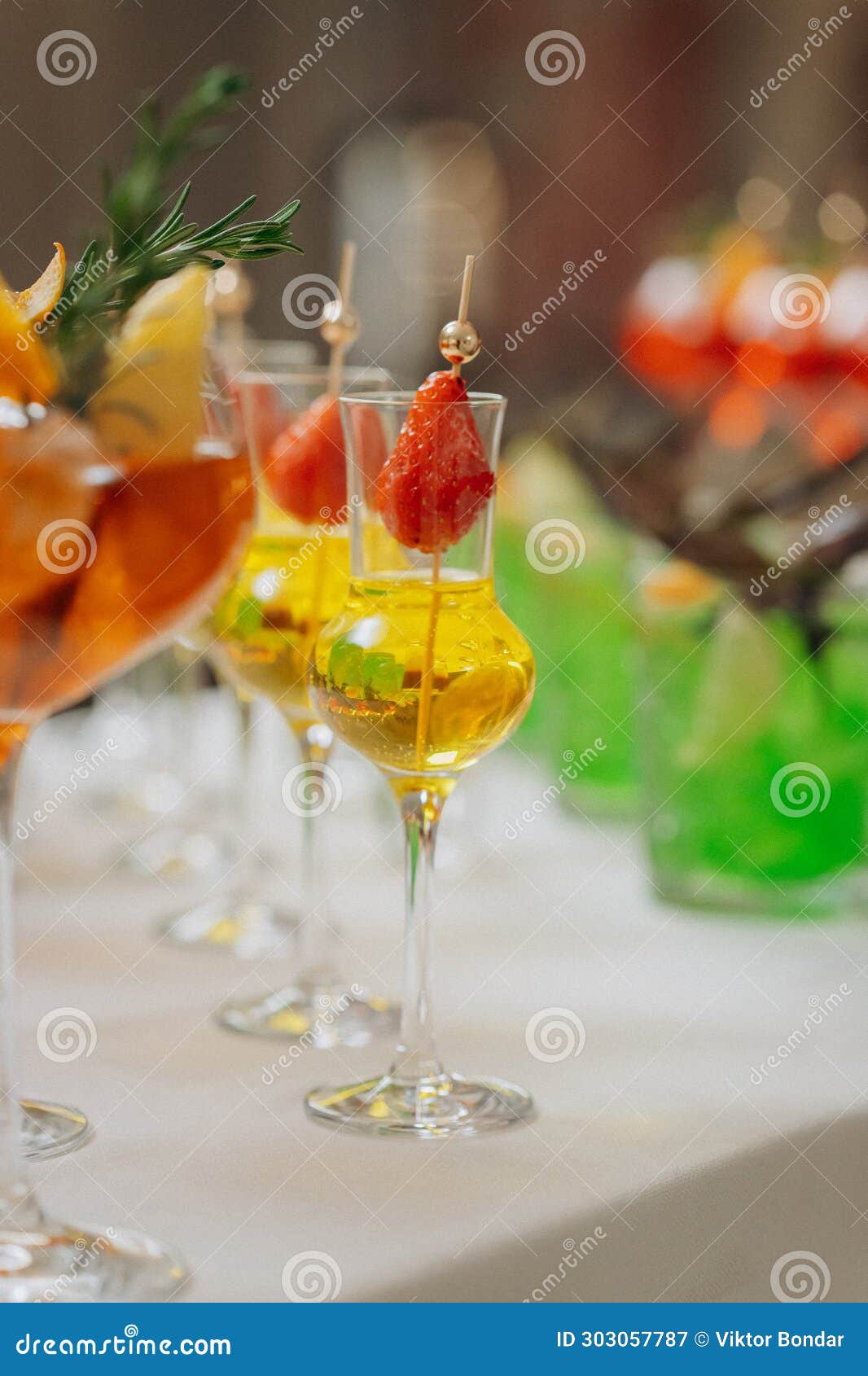 Welcome Drink with Cocktail Glasses and Drinks at an Event. Alcoholic ...
