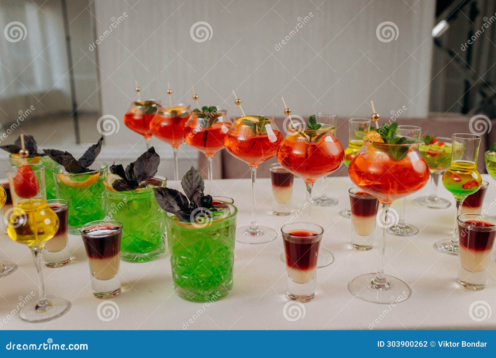 Welcome Drink with Cocktail Glasses and Drinks at an Event. Alcoholic ...