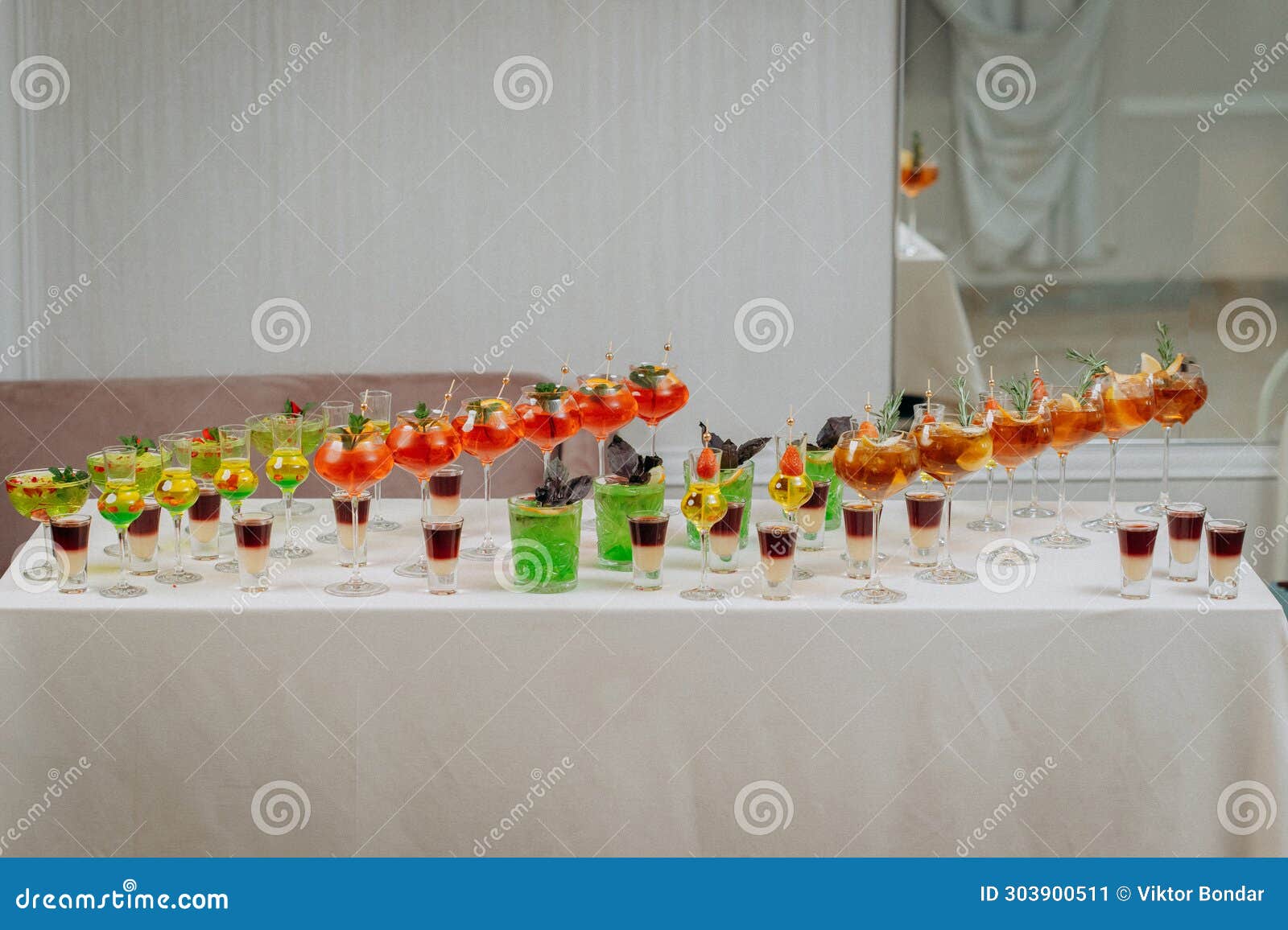 Welcome Drink with Cocktail Glasses and Drinks at an Event. Alcoholic ...
