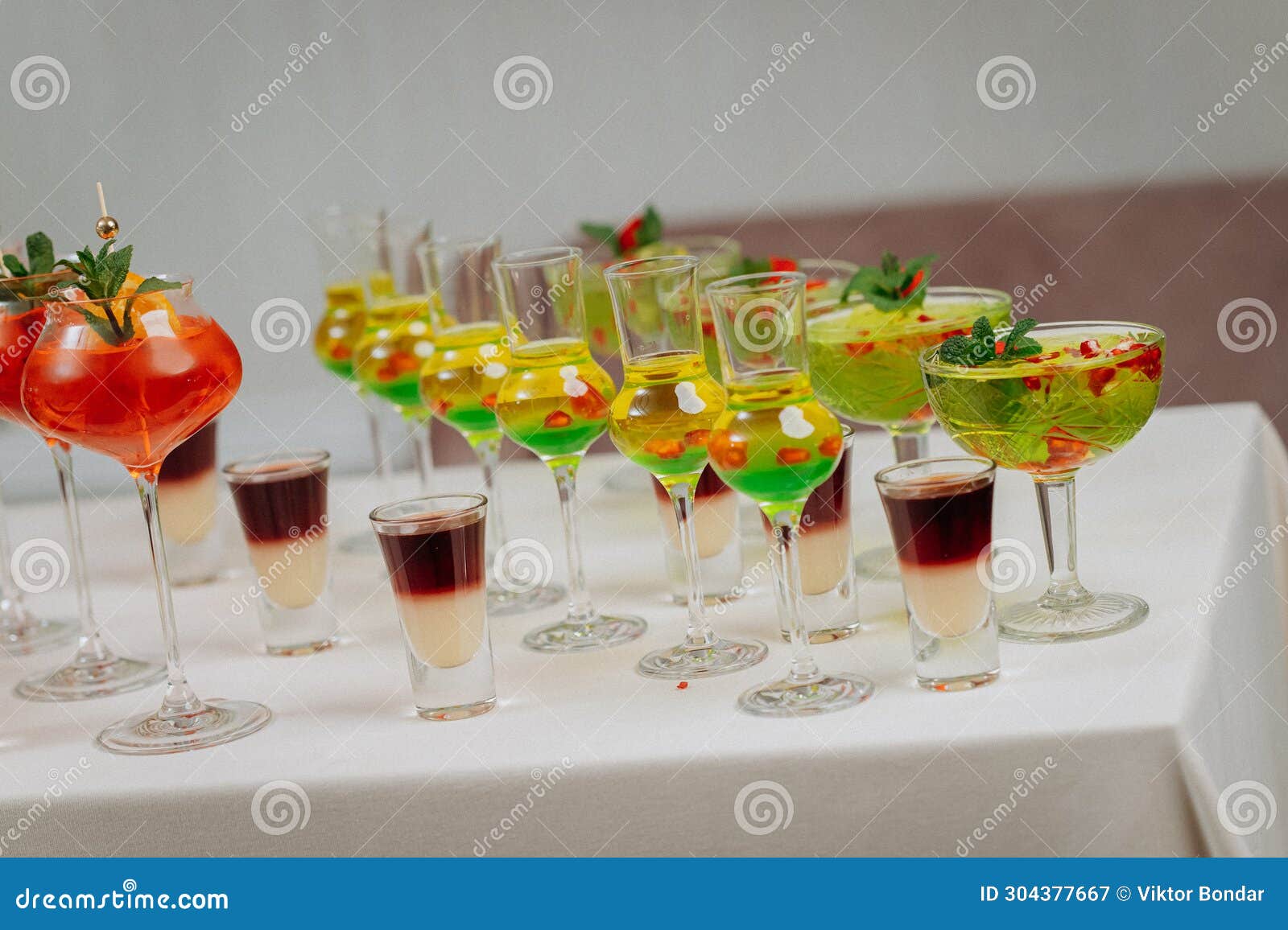 Welcome Drink with Cocktail Glasses and Drinks at an Event. Alcoholic ...