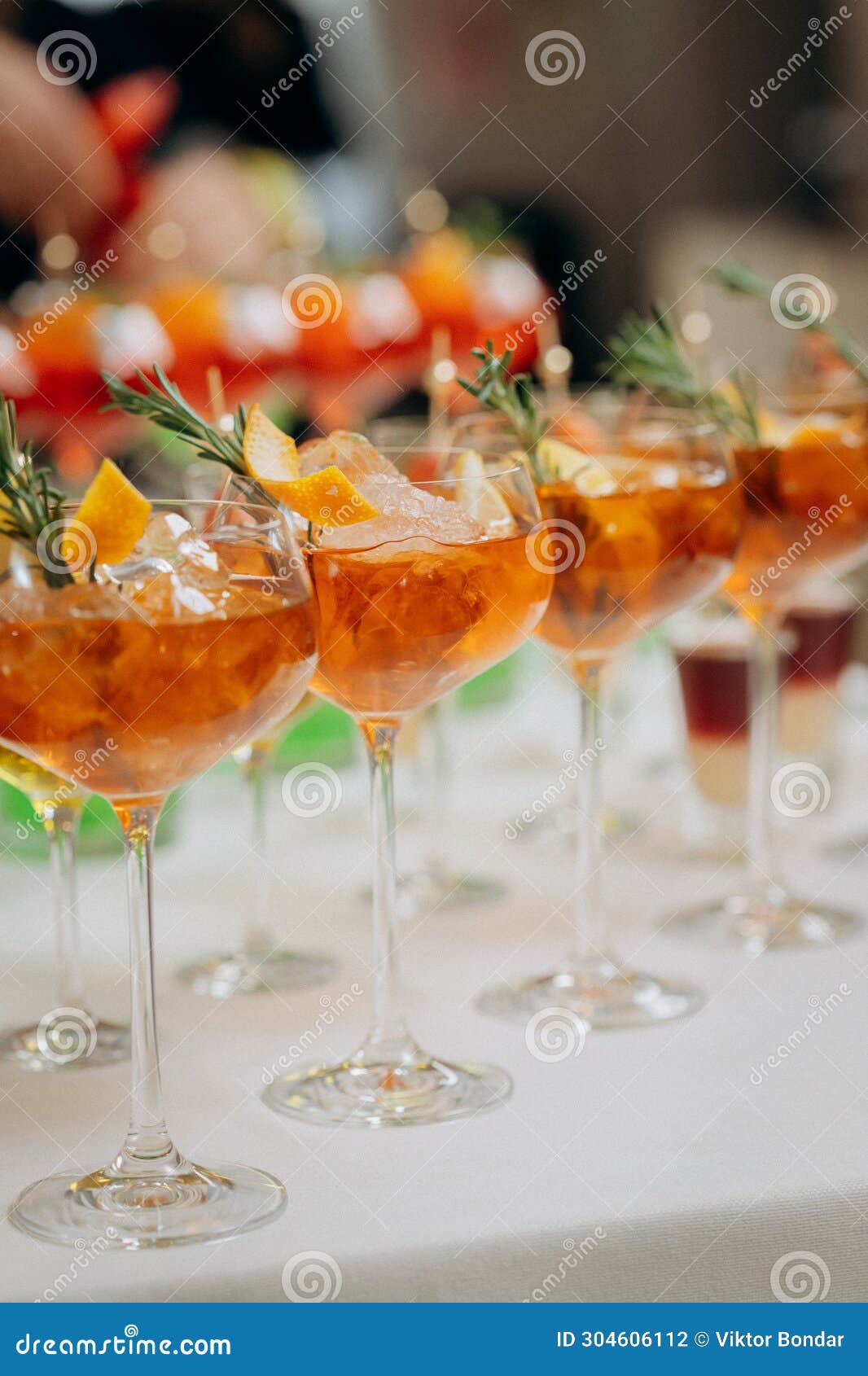 Welcome Drink with Cocktail Glasses and Drinks at an Event. Alcoholic ...