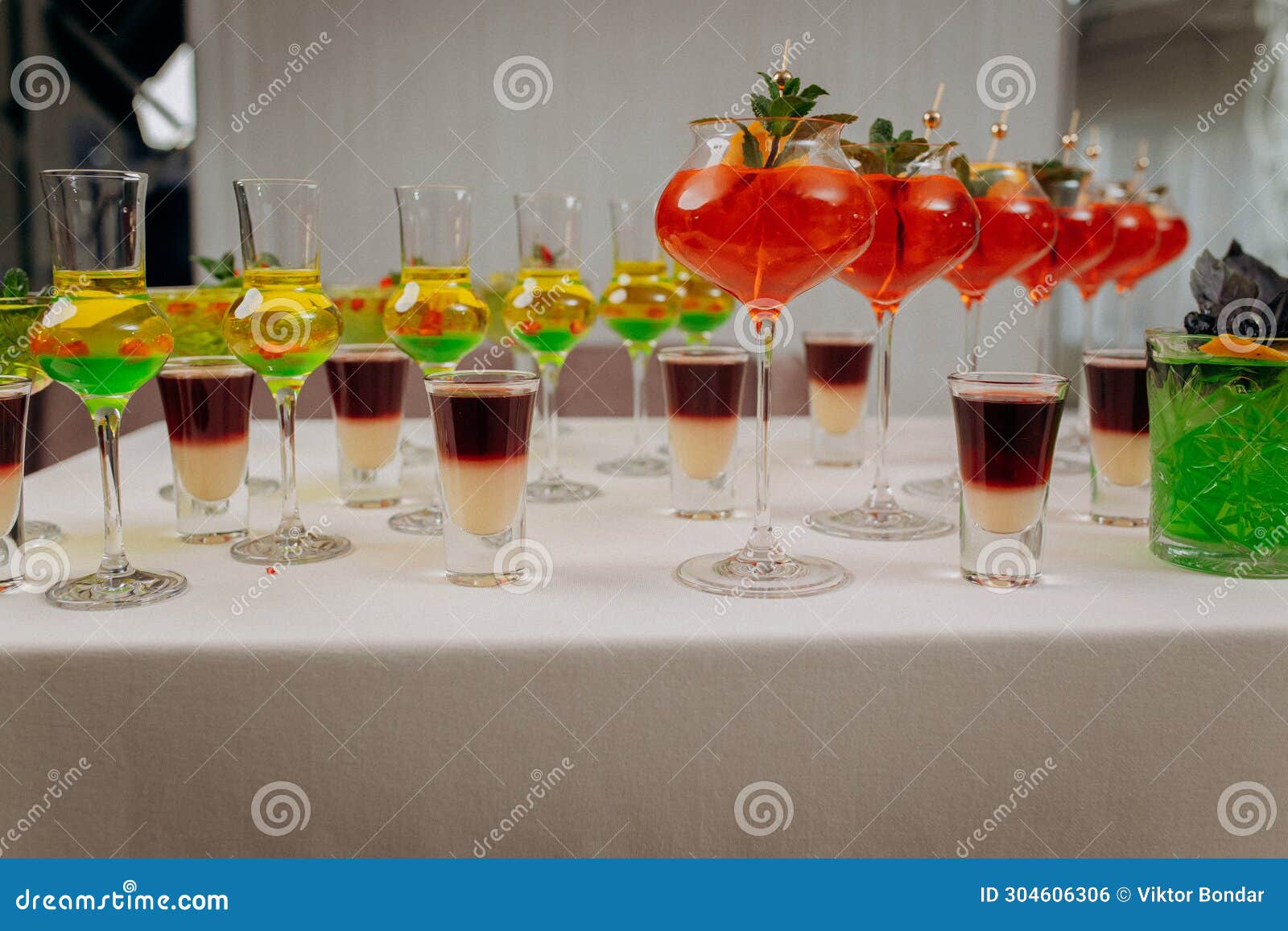 Welcome Drink with Cocktail Glasses and Drinks at an Event. Alcoholic ...