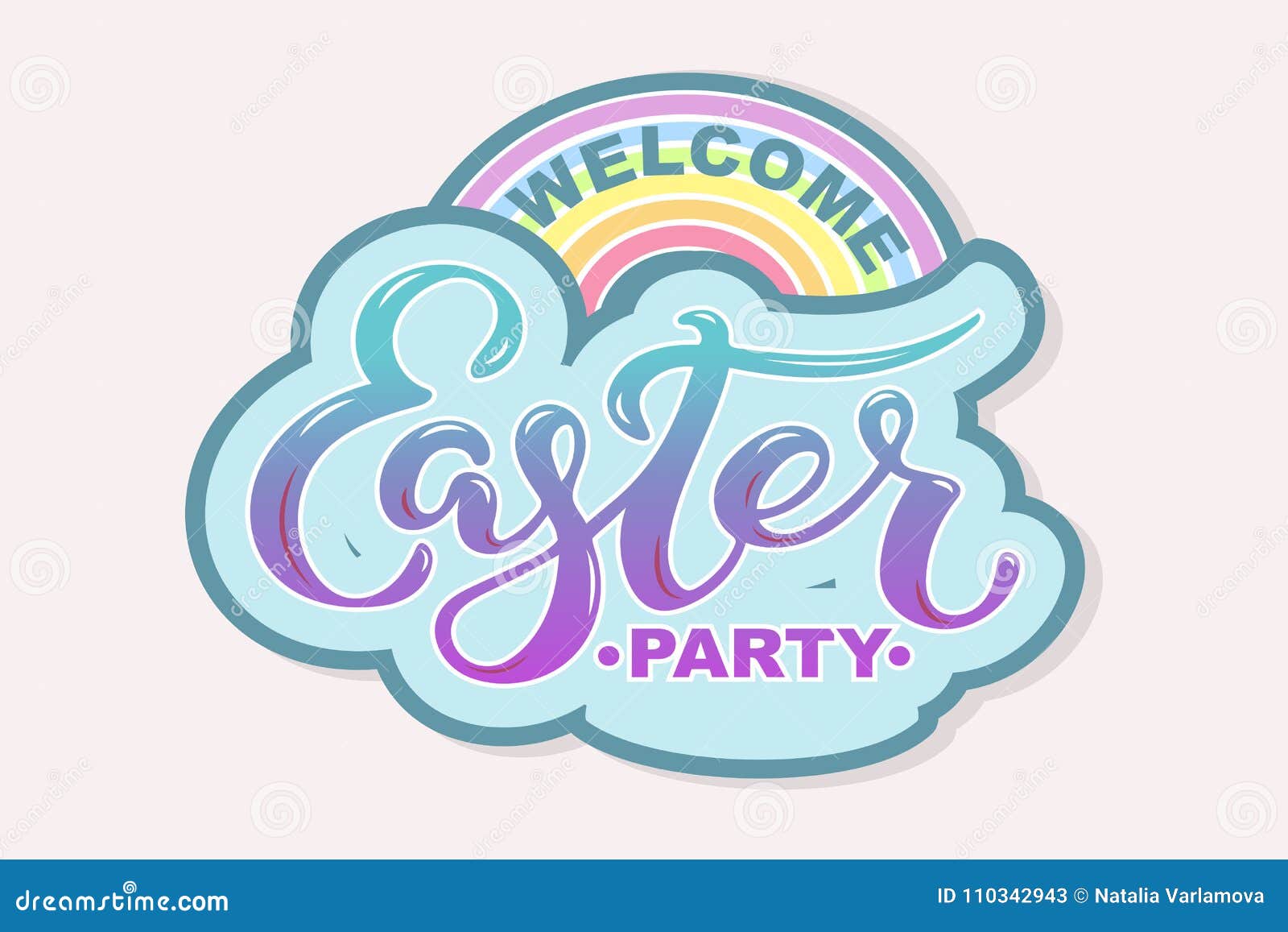 Welcome Easter Party Text with Rainbow Isolated on Background. Stock ...
