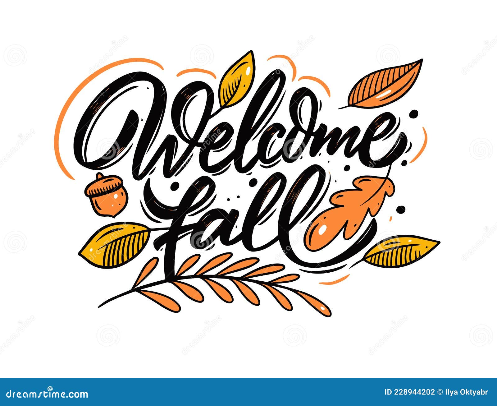 Welcome Fall Hand Drawn Calligraphy Phrase. Colorful Modern Typography ...