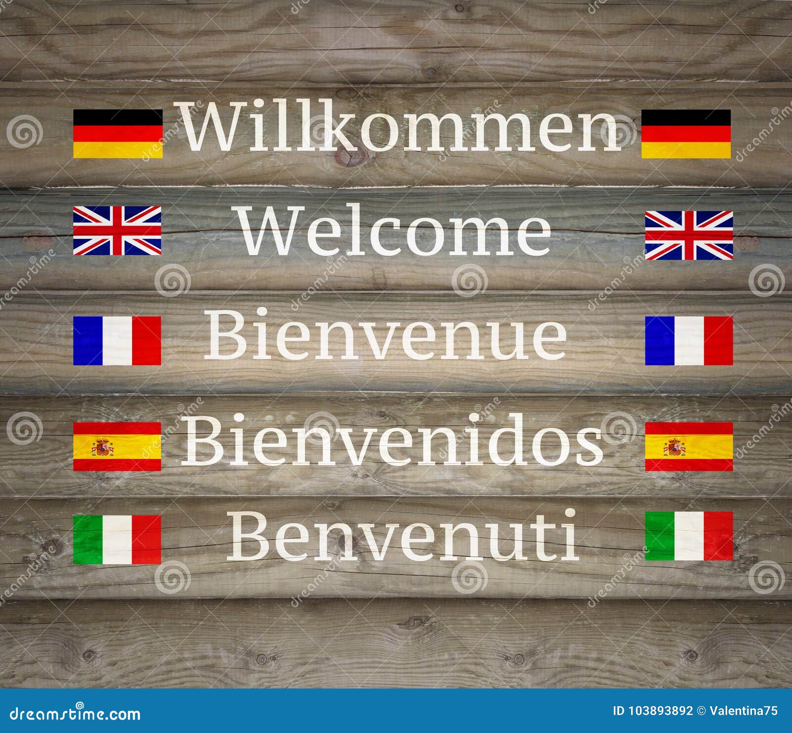 Welcome in Five Languages on the Signboard Stock Photo - Image of ...