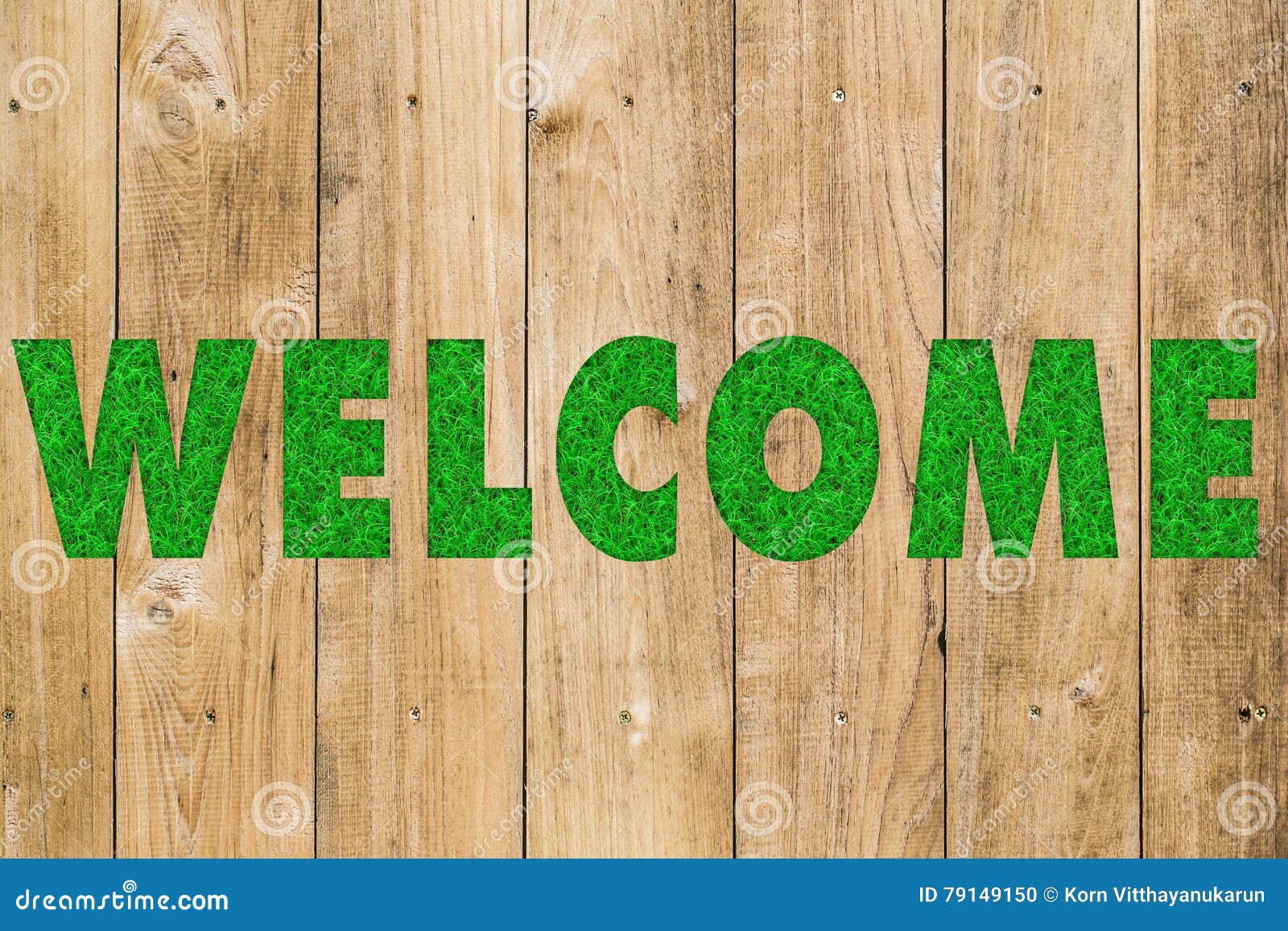 Welcome grass on wood stock photo. Image of banner, wall - 79149150
