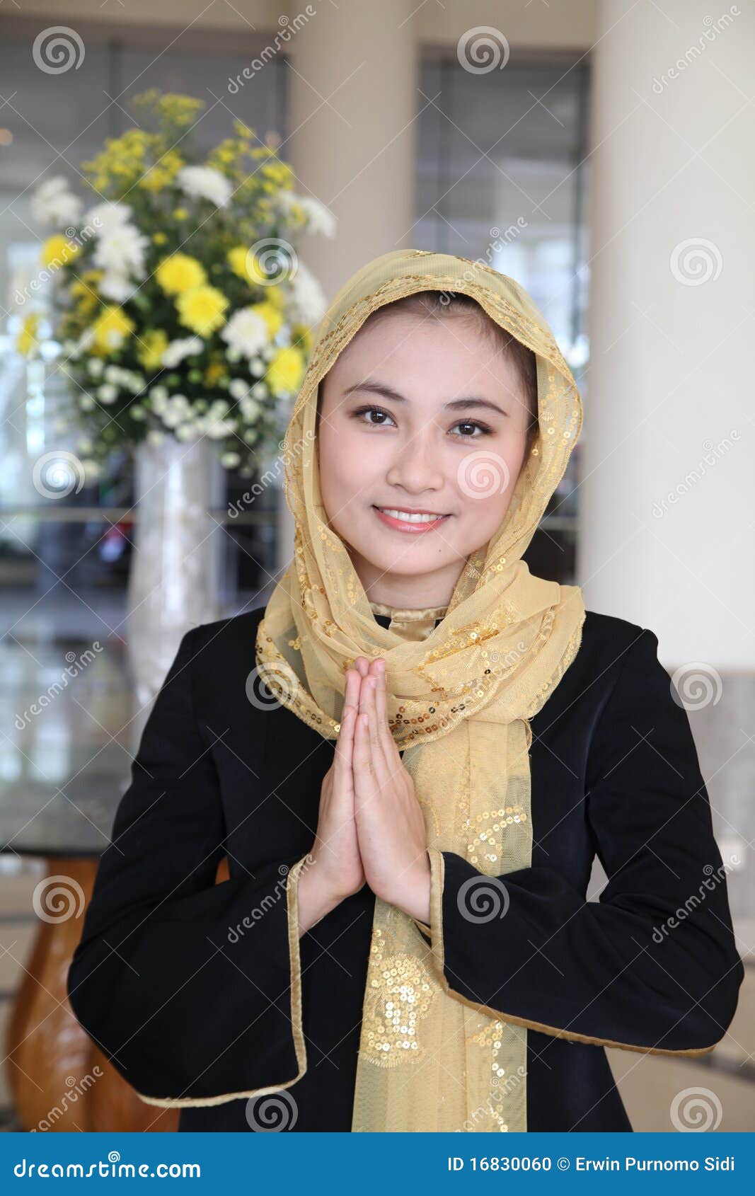 Welcome Gusture from Asian Muslim Stock Photo - Image of pretty, good ...