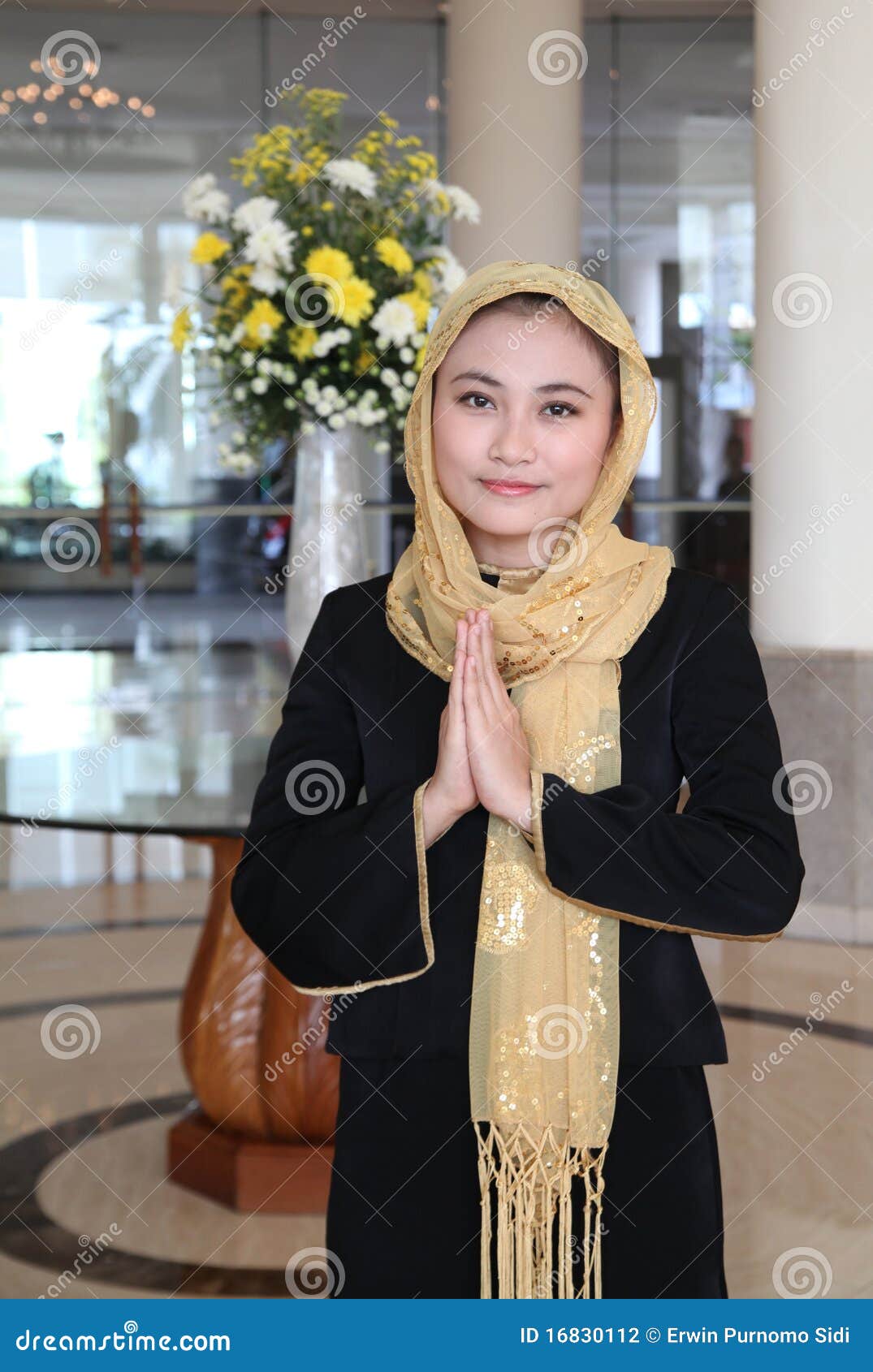 Welcome Gusture from Asian Muslim Stock Photo - Image of staff, woman ...